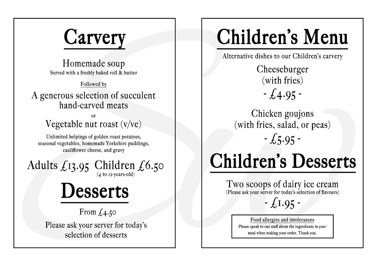Menu at Sherwoods Restaurant, Eastleigh