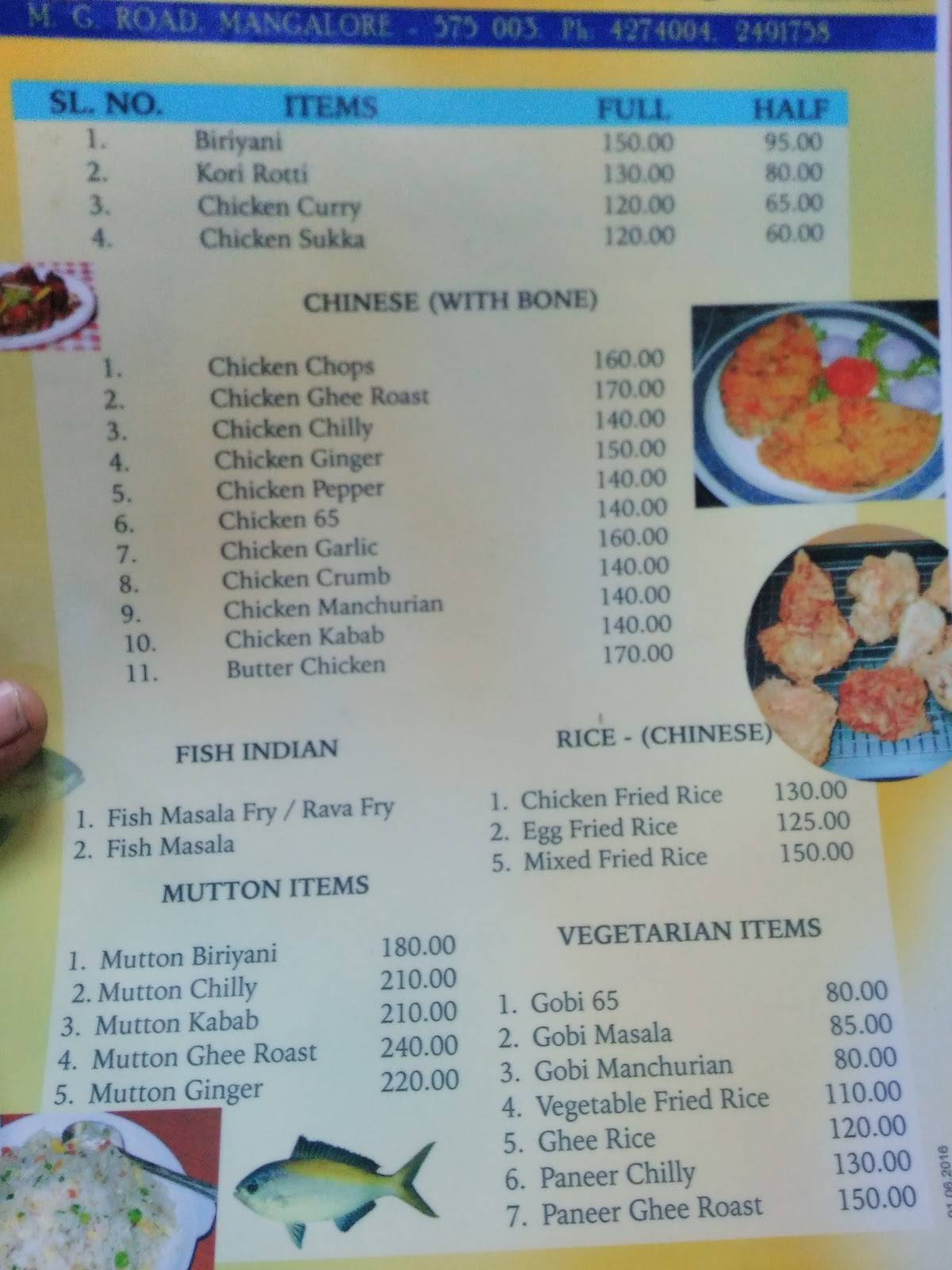 Menu at Shetty's Kori Rotti, Mangaluru