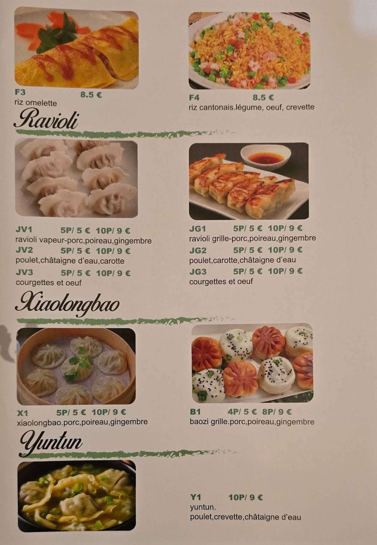 Menu au Restaurant asiatique Shikai, Albi