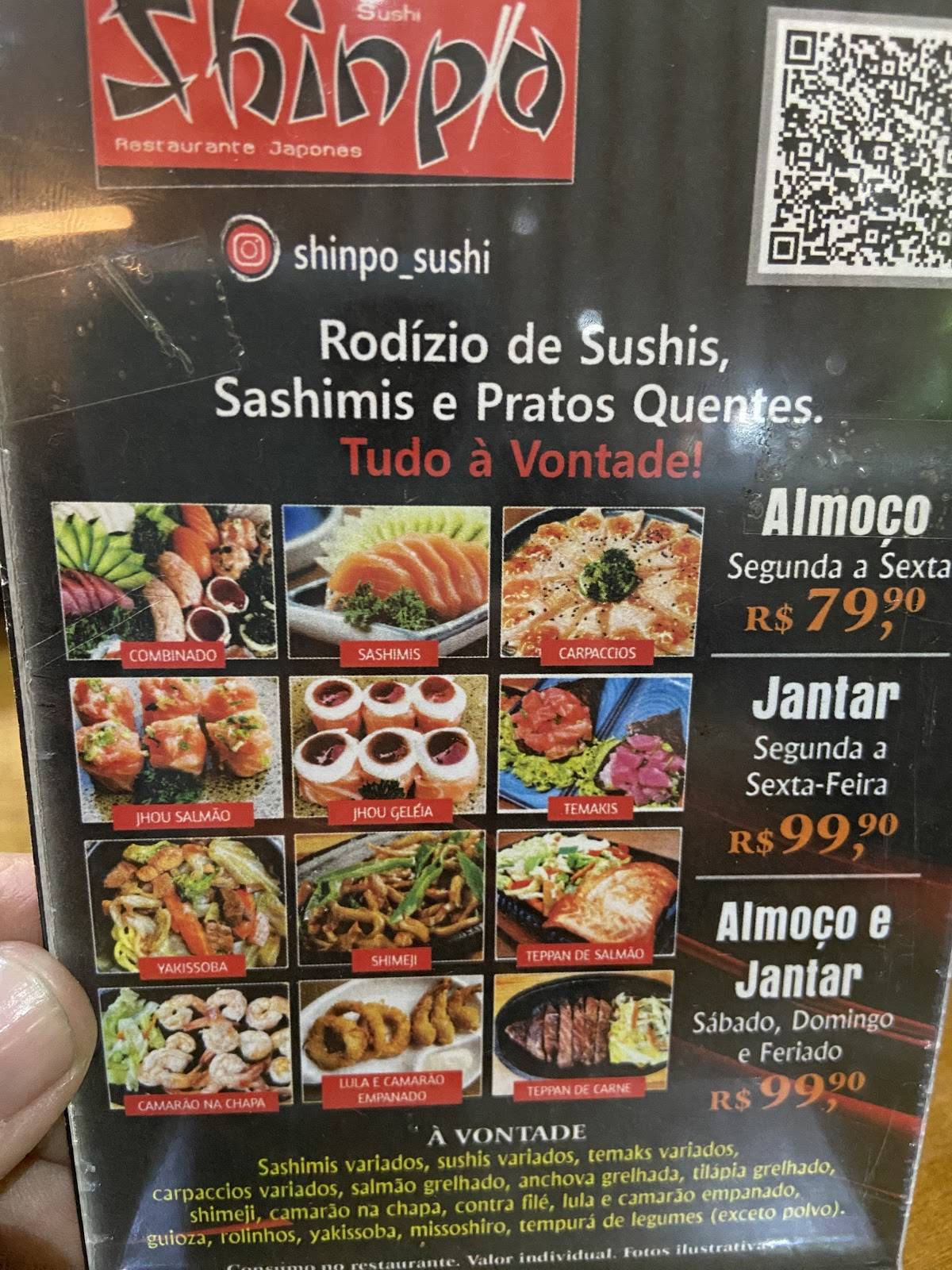 Menu at Shinpo Sushi restaurant, São Paulo, Av. Braz Leme