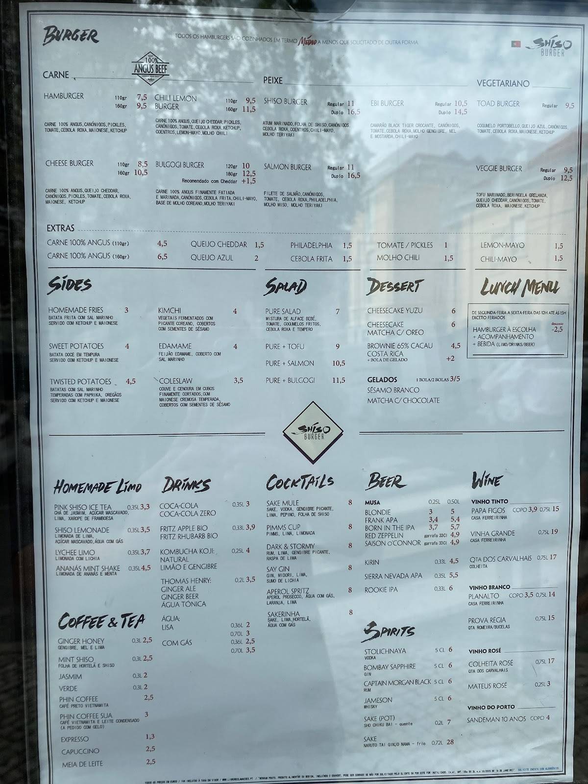 Menu em Shiso Burger - Lisboa restaurante, Lisboa