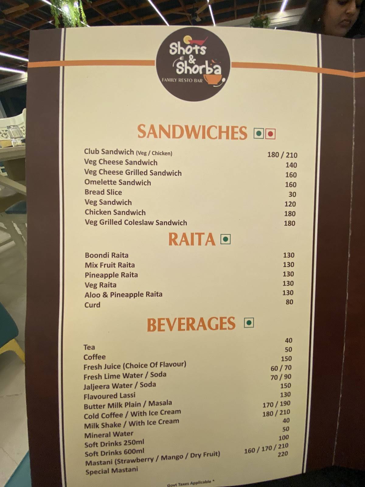 Menu at Shots & Shorba Family Resto Bar, Pune