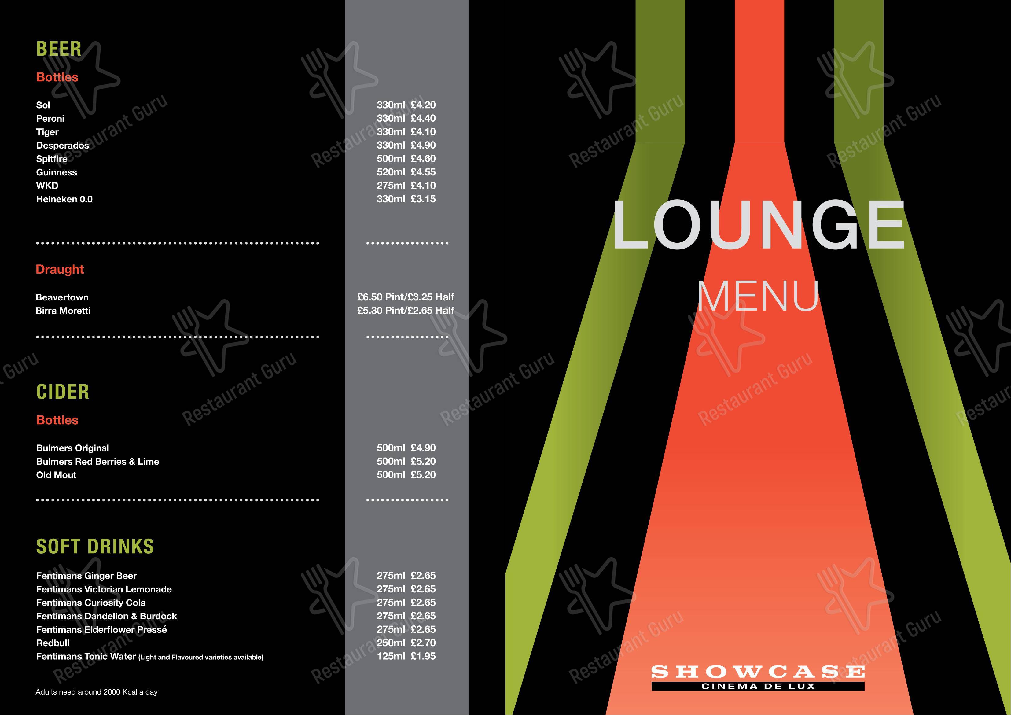 Menu at Showcase Cinema de Lux Reading pub & bar, Wokingham