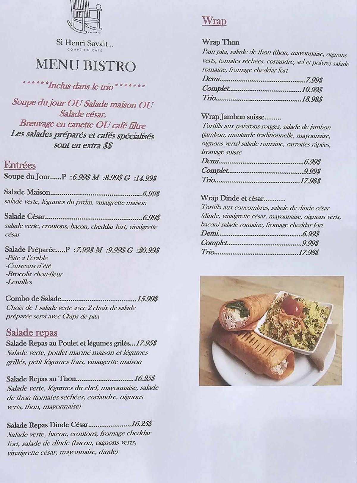 Menu au Si Henri Savait Comptoir Café, Rougemont