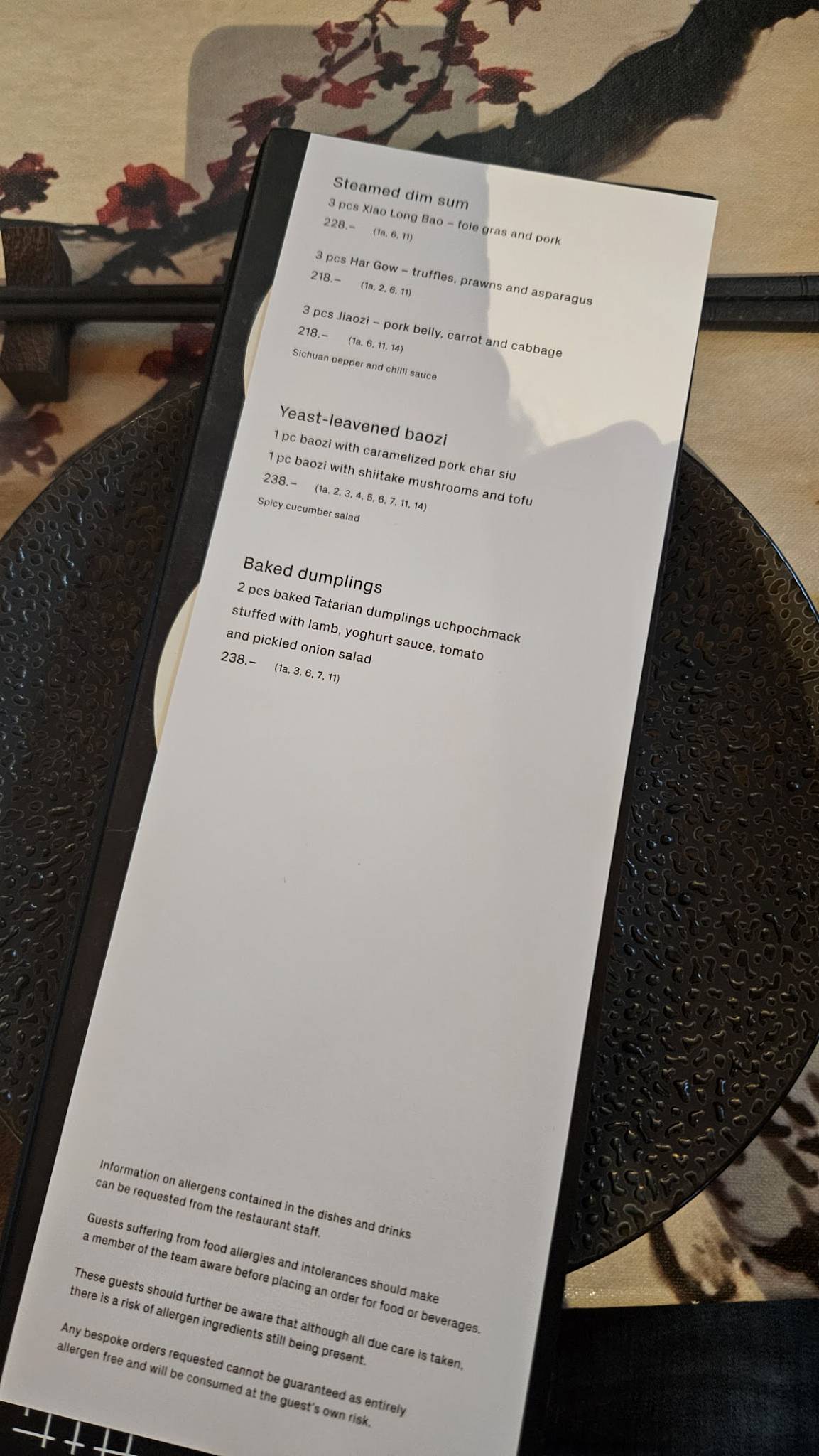 Menu at Sia Restaurant, Prague, V Celnici 1034/6