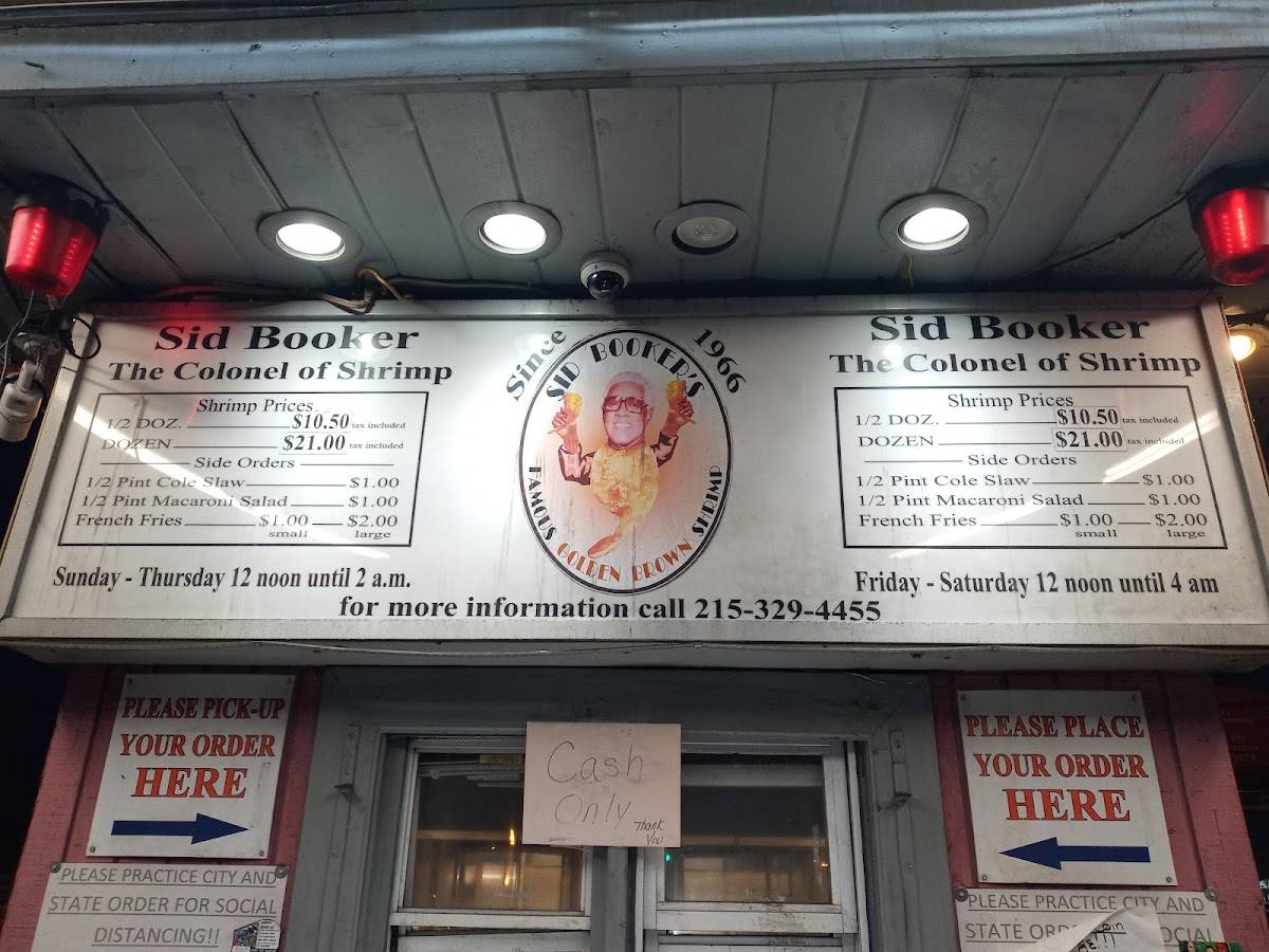 Menu at Sid Booker's Shrimp Corner restaurant, Philadelphia