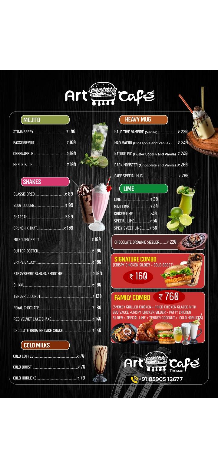 Menu at Signature Art Cafe, Thrissur