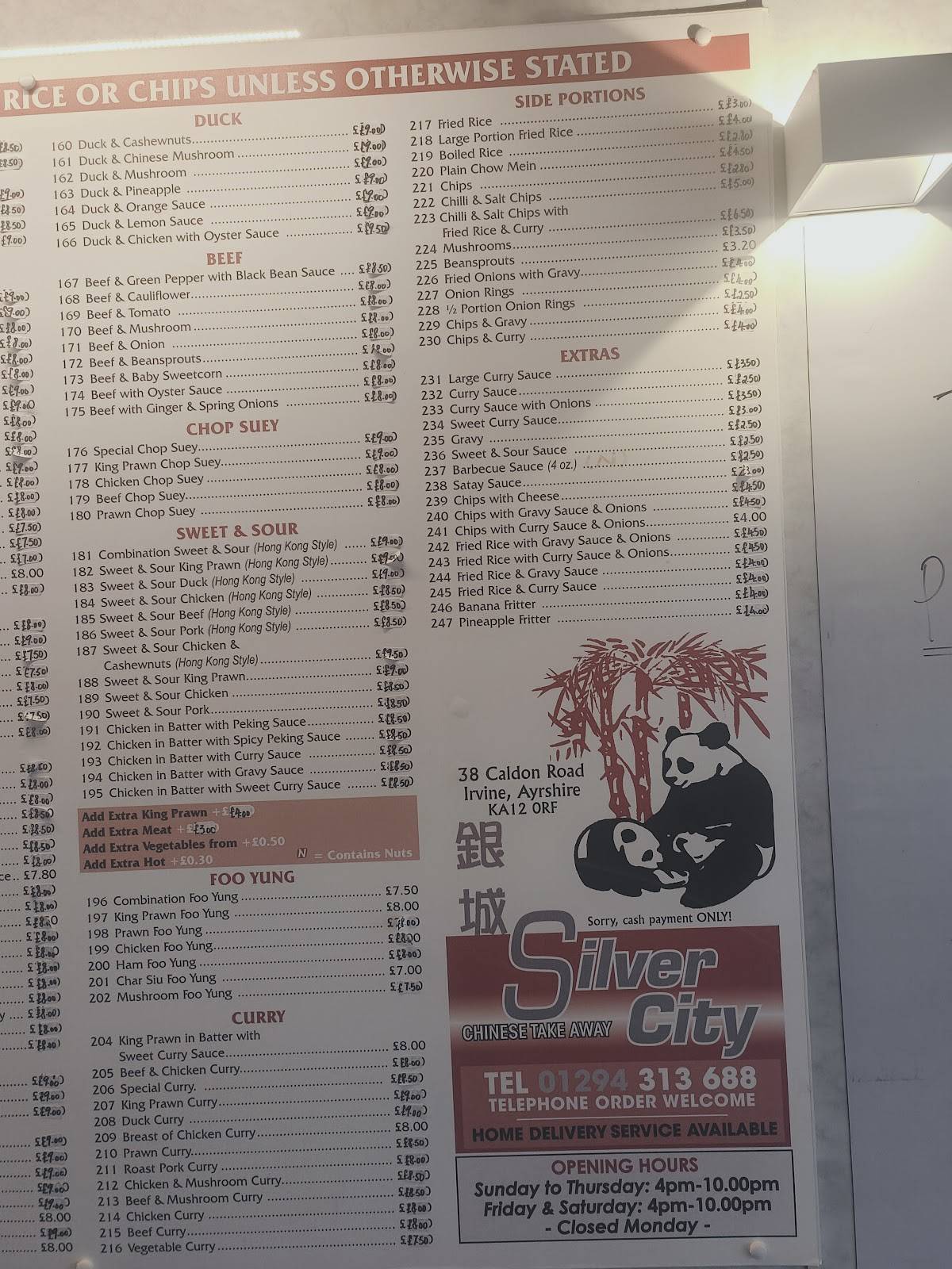 Menu at Silver City Takeaway fast food, Irvine