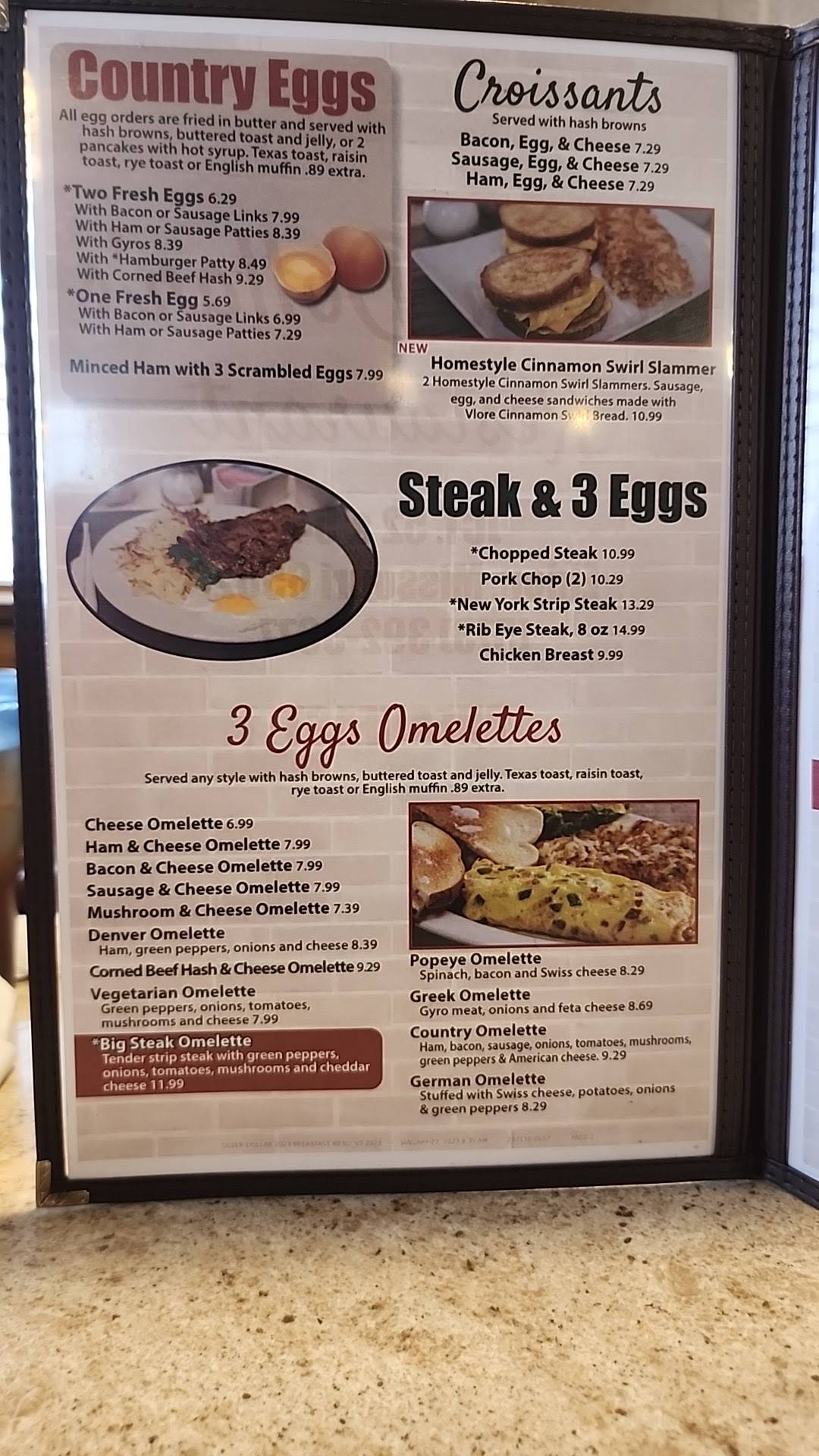 Menu at Silver Dollar restaurant, Eldon, 20 Acorn Dr