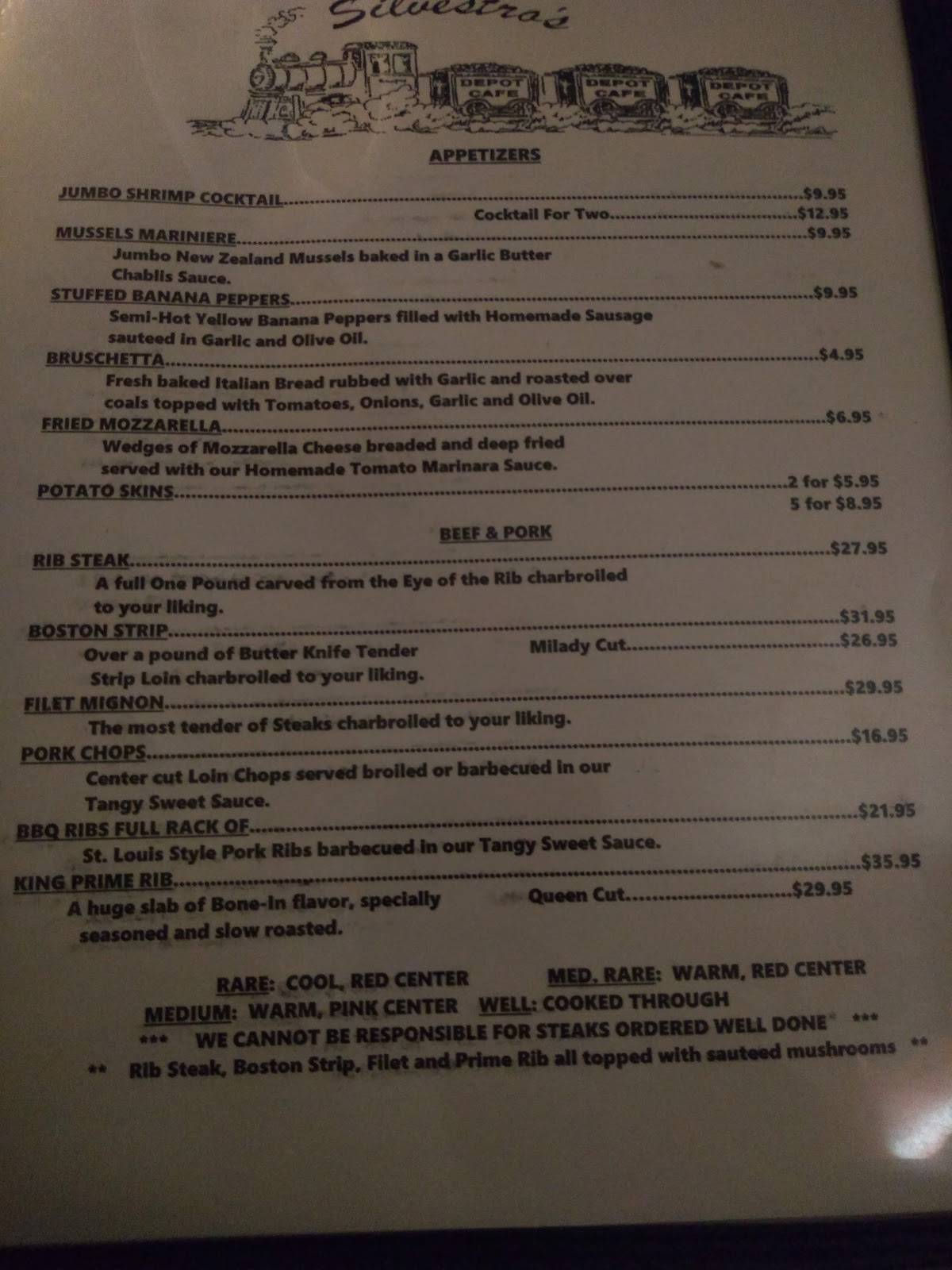 Menu at Silvestro's Depot Cafe Inc, Painesville