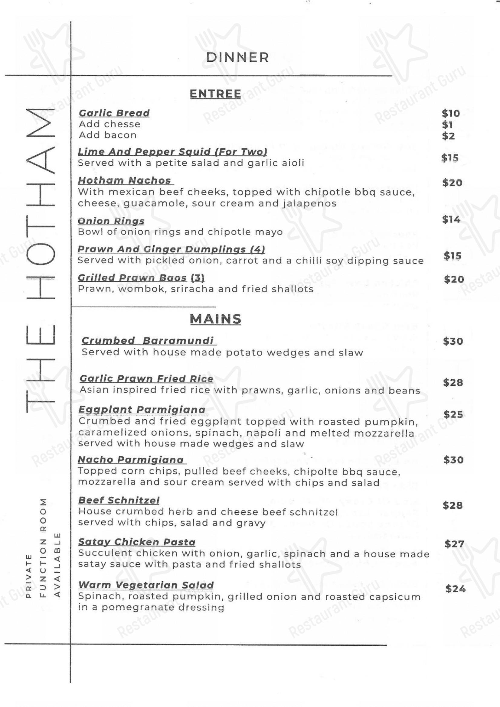 Menu at Sir Charles Hotham Hotel pub & bar, Geelong