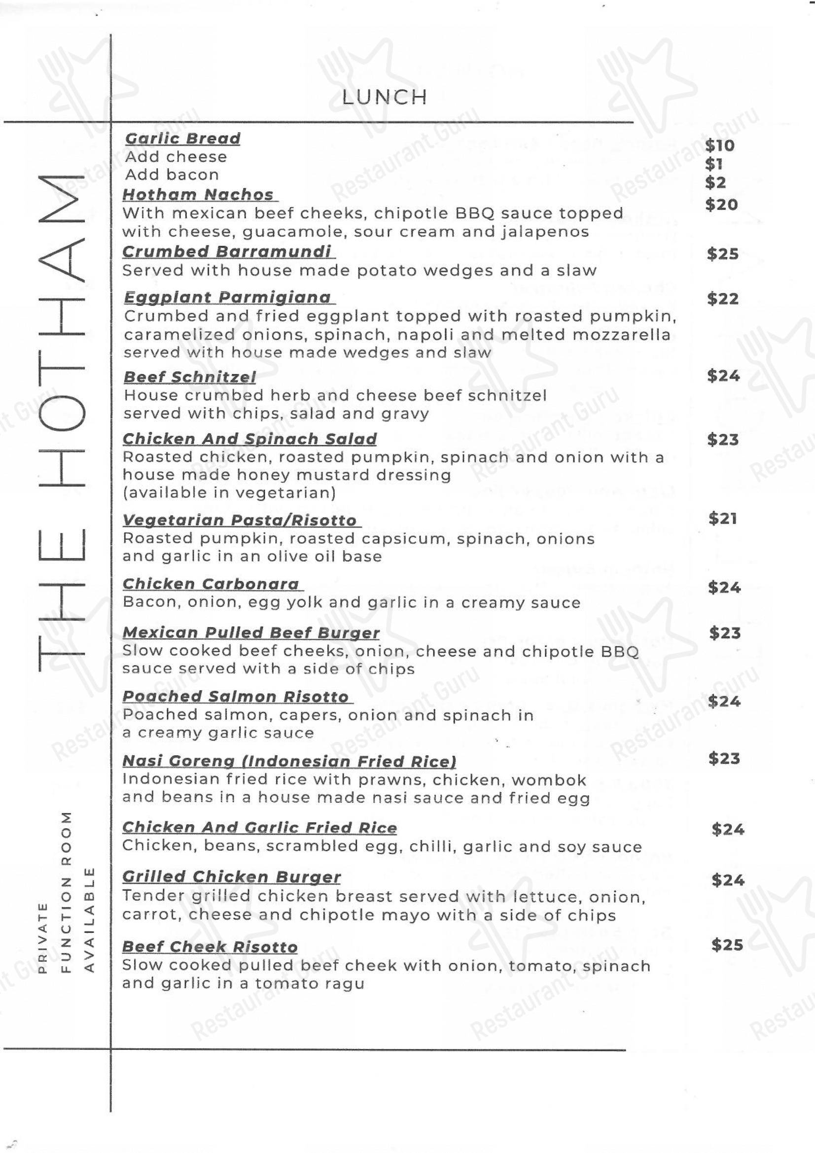 Menu at Sir Charles Hotham Hotel pub & bar, Geelong