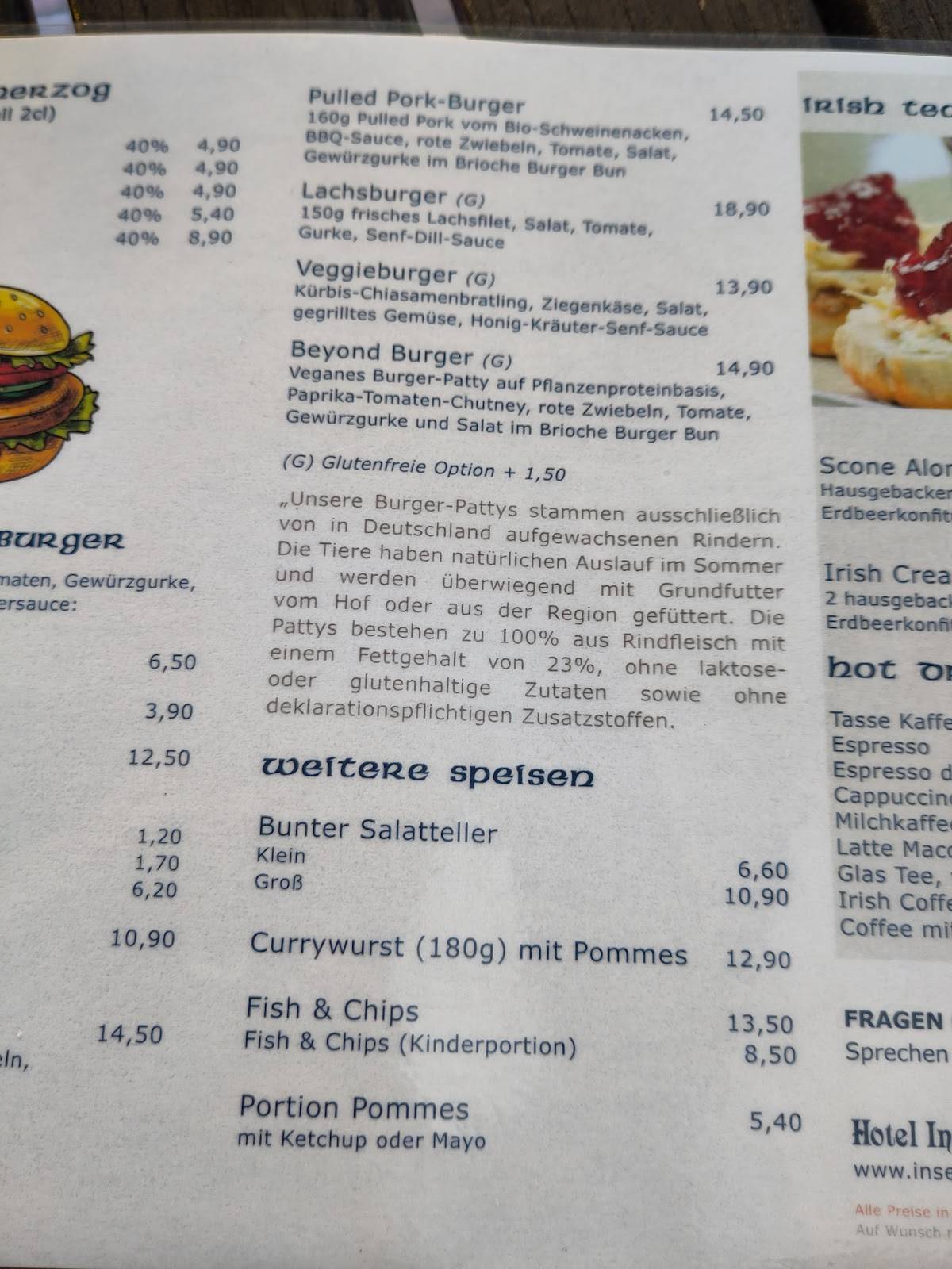 Menu at Sir George's Pub, Spiekeroog