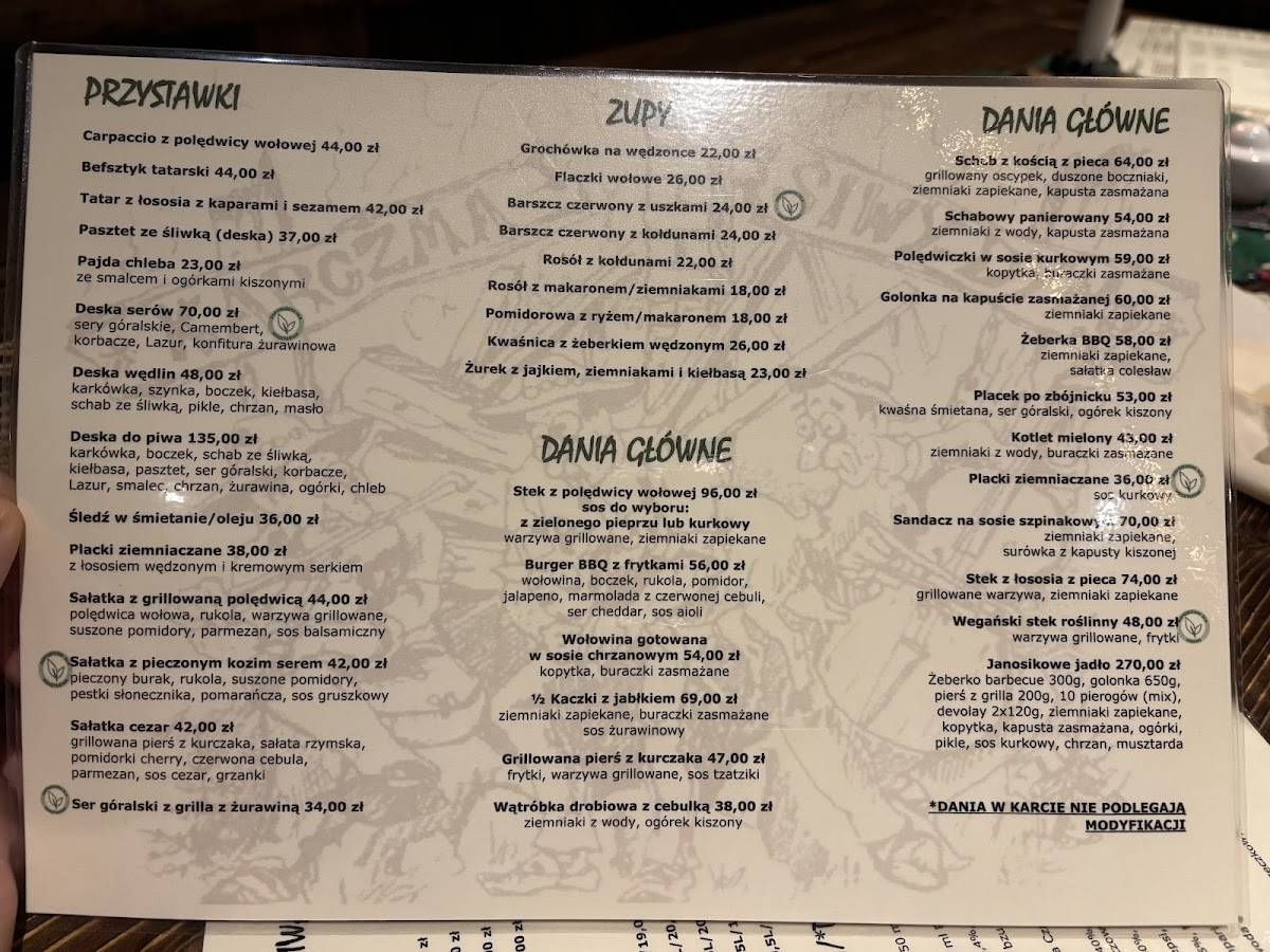 Menu at Siwy Dym restaurant, Warsaw