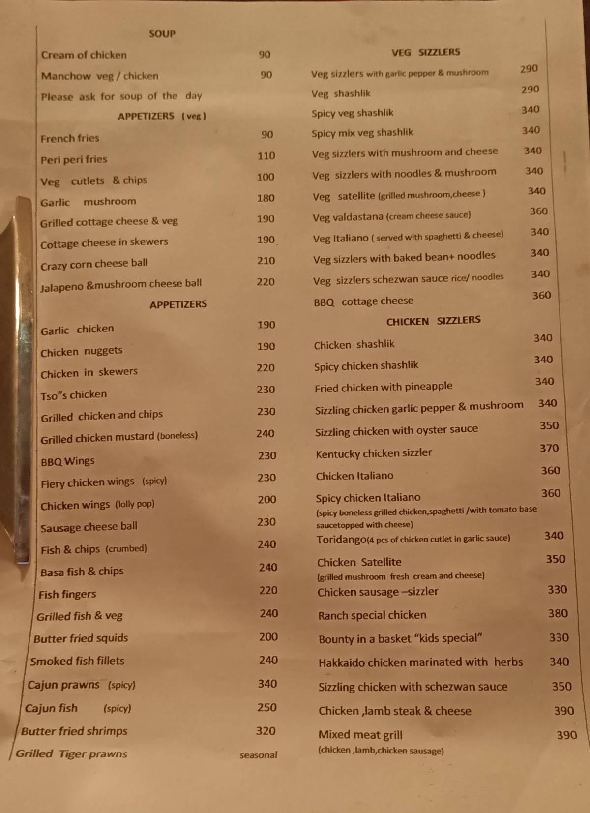 Menu at Sizzler Ranch Lal Bagh, Mangaluru, Ground Floor