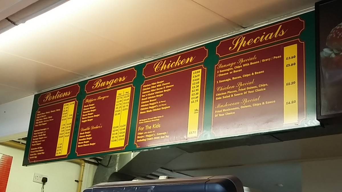 Menu at Skippers fast food, Dungiven