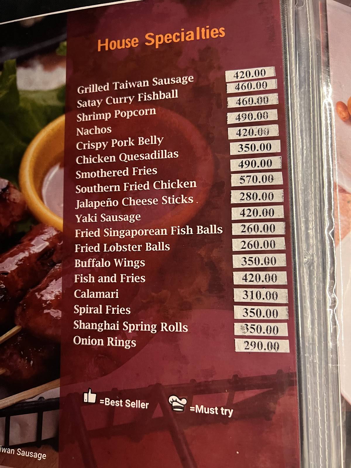 Menu at Sky High Bar, Pasig