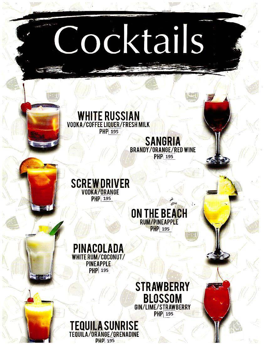 Menu at Sky High Bar, Pasig