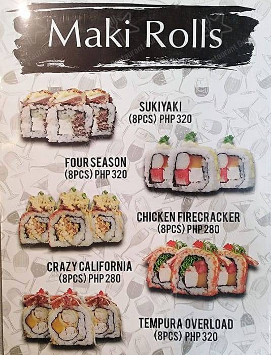 Menu at Sky High Bar, Pasig