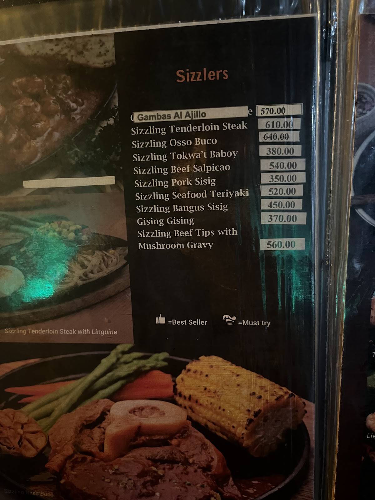Menu at Sky High Bar, Pasig