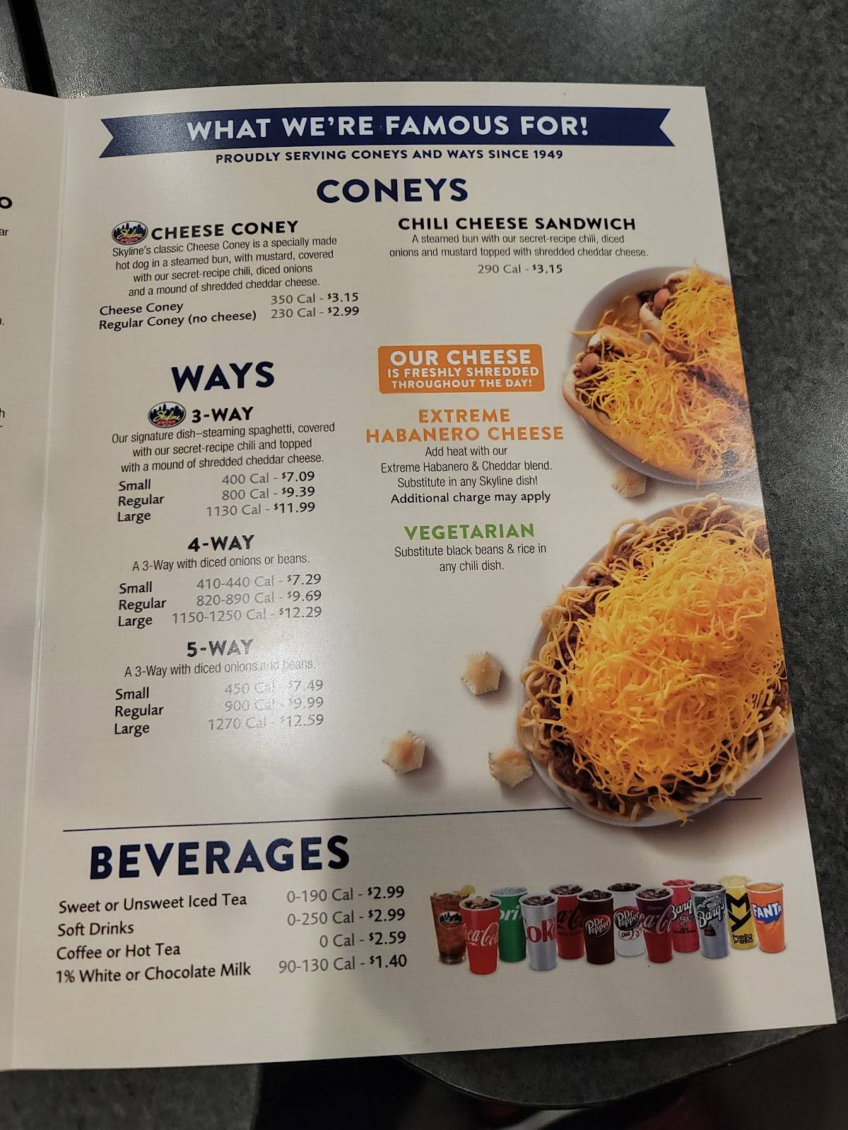 Menu at Skyline Chili fast food, Crescent Springs, 550 Buttermilk Pike