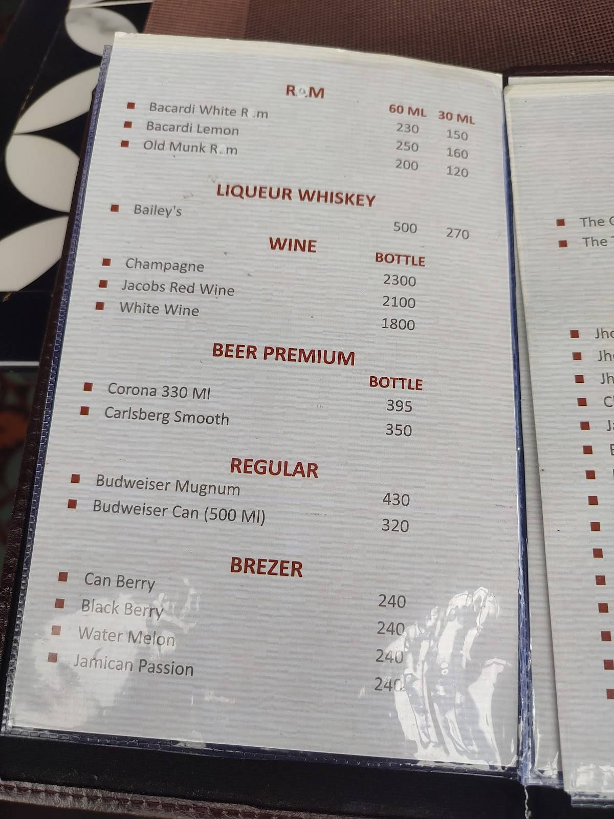 Menu at Skyline Rooftop Restaurant Lounge, Diamond Harbour