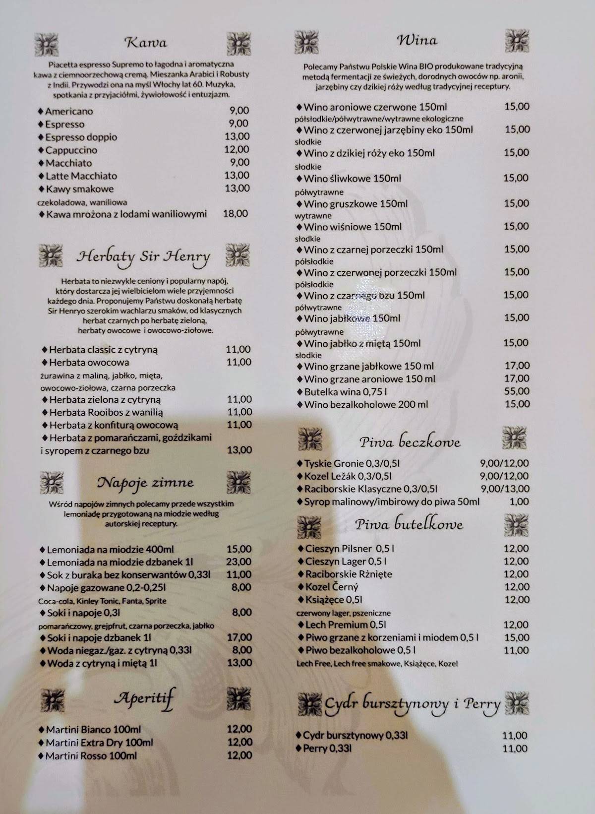 Menu at Śląski Cysorz restaurant, Cieszyn