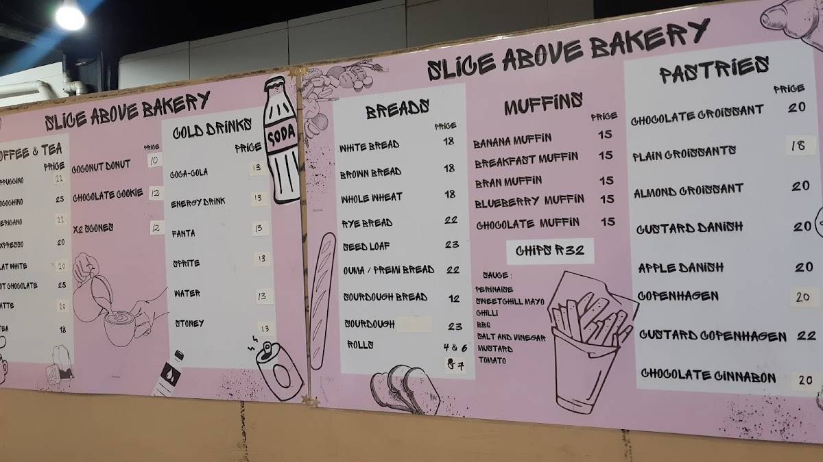 Menu at Slice Above Bakery, Cape Town