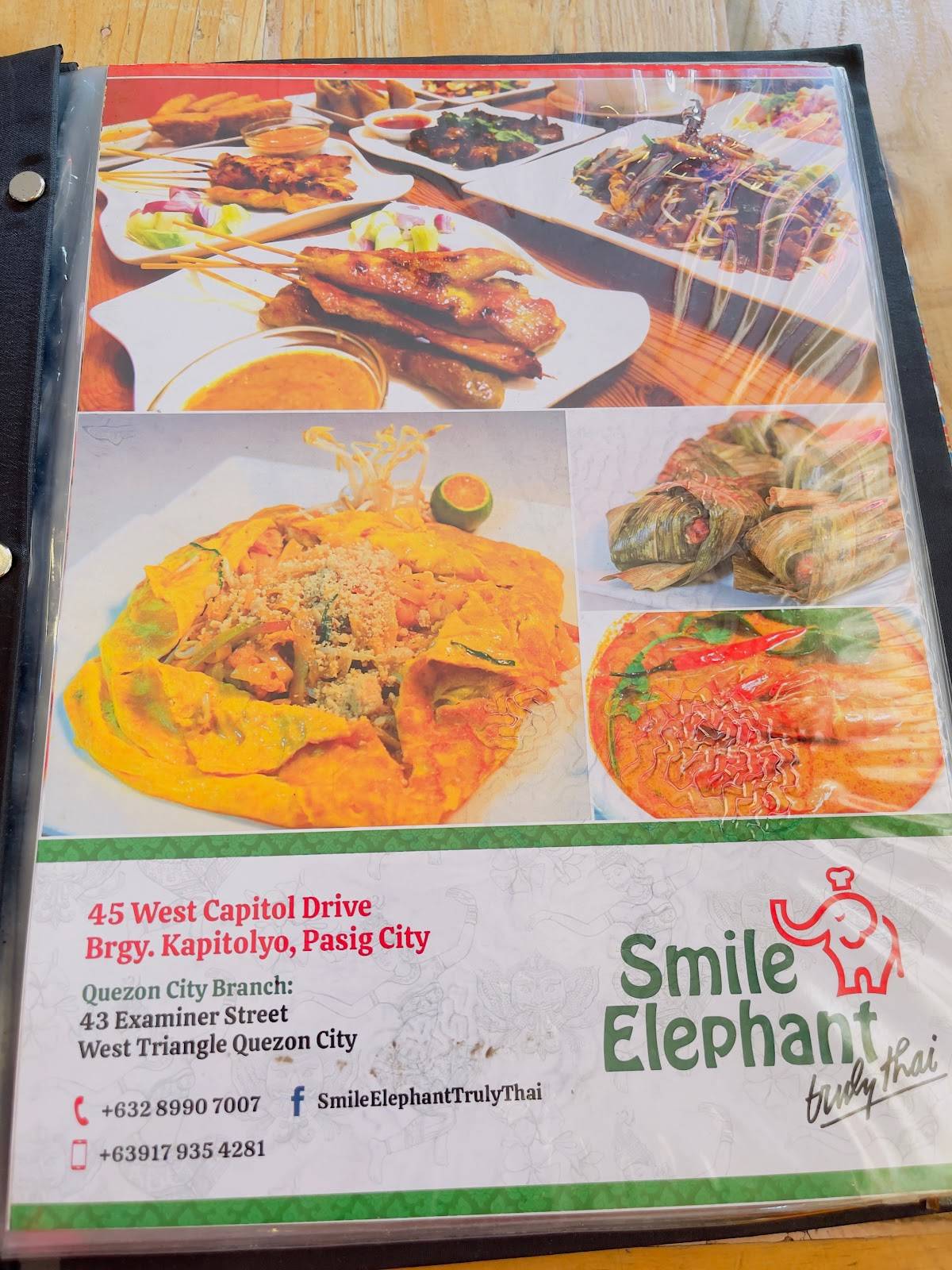 Menu at Smile Elephant Thai Restaurant, Pasig