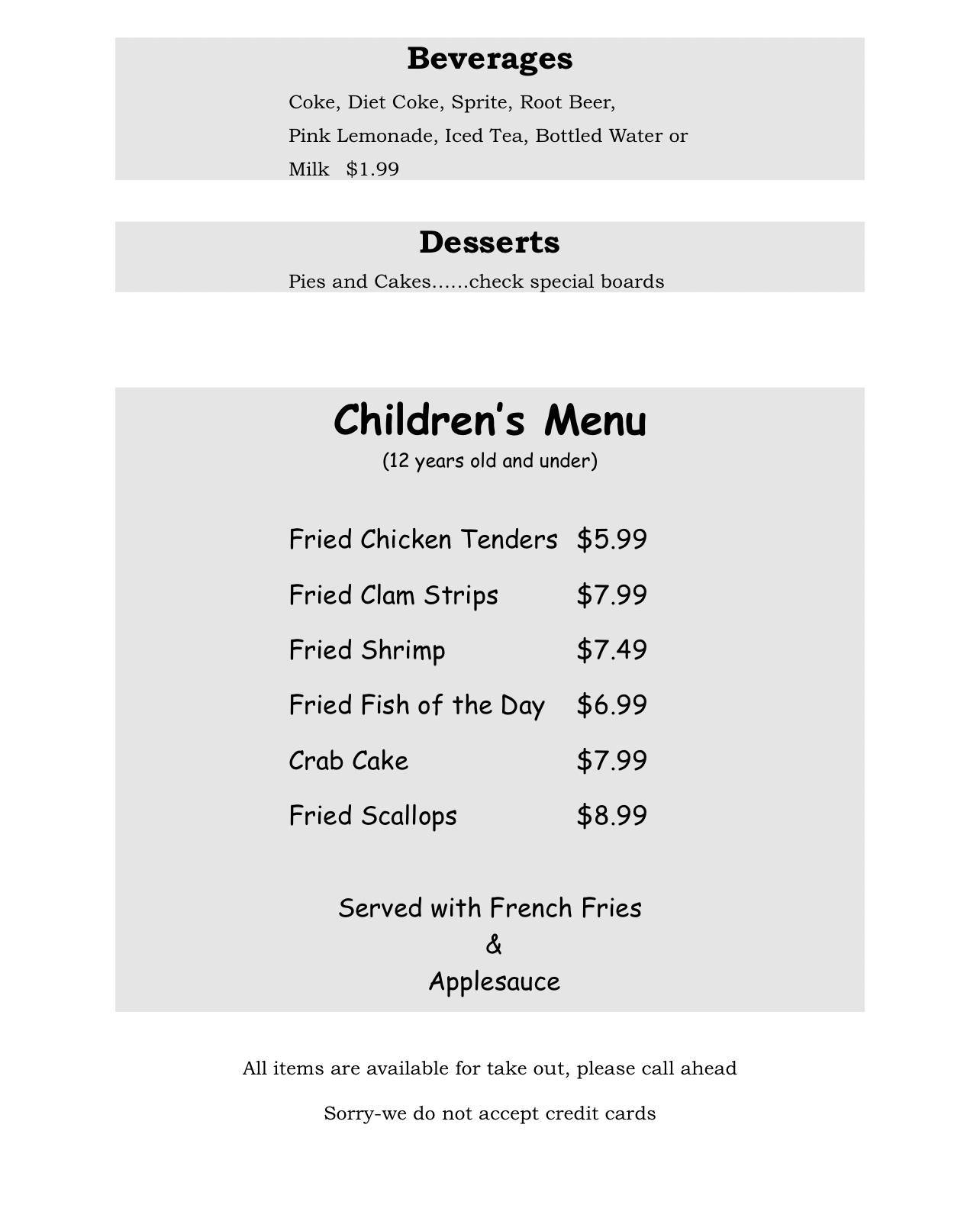 Menu at Smitty's Clam Bar, Somers Point