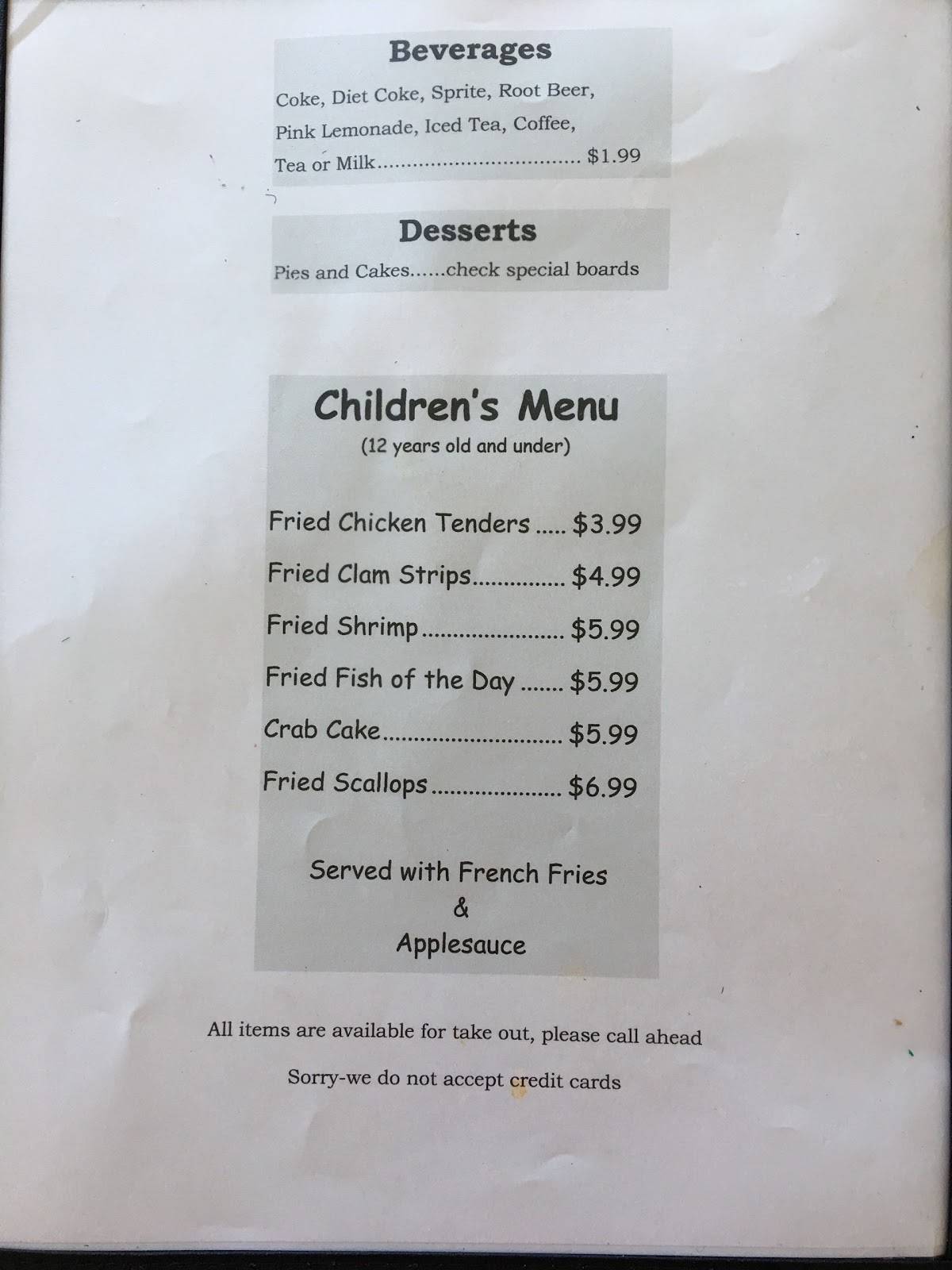 Menu at Smitty's Clam Bar, Somers Point
