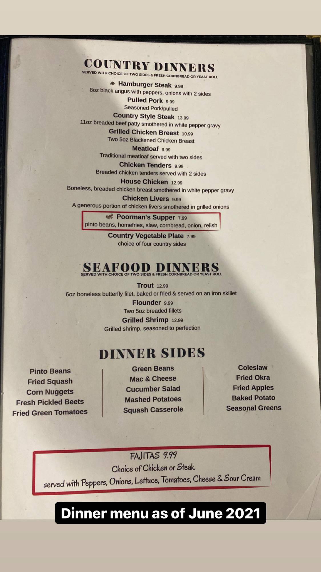 Menu at Smoky Mountain Diner restaurant, Hot Springs