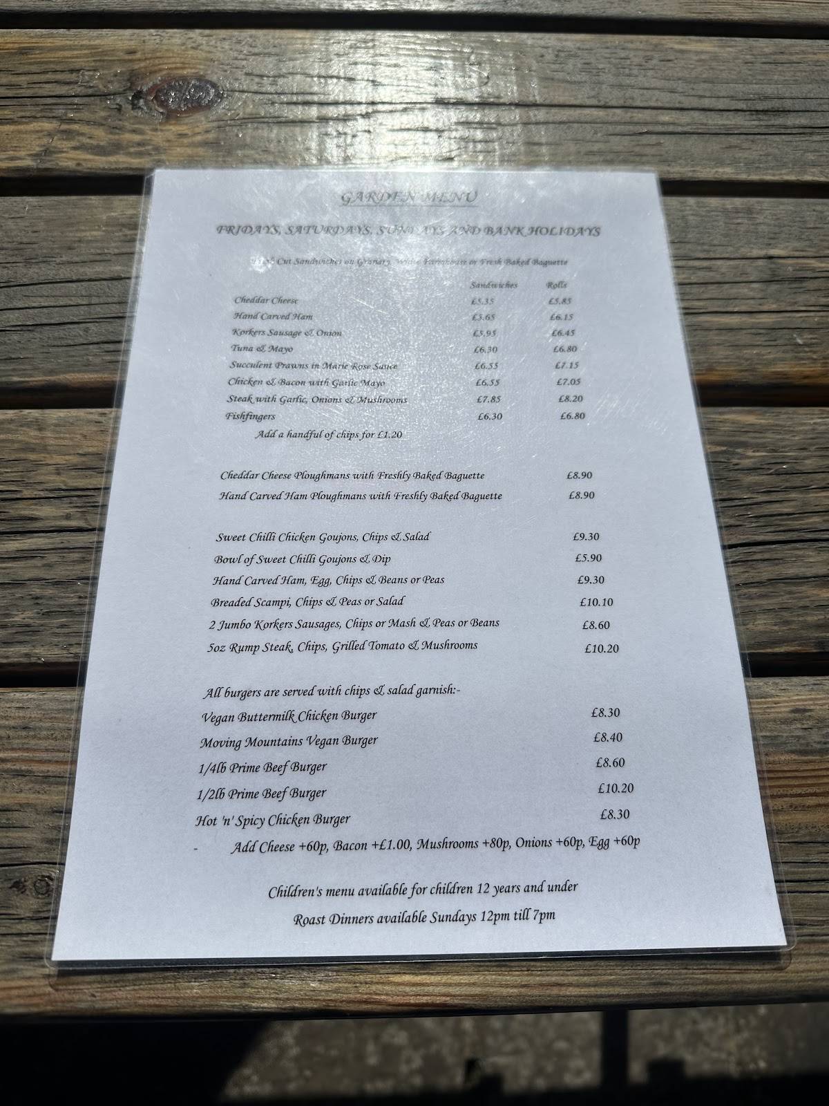 Menu at Freemasons Arms pub & bar, Snodland
