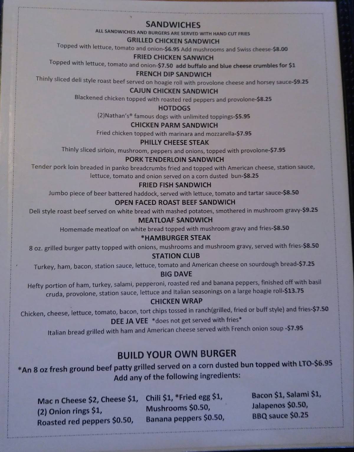 Menu At Socastee Station Restaurant Myrtle Beach Socastee Blvd A
