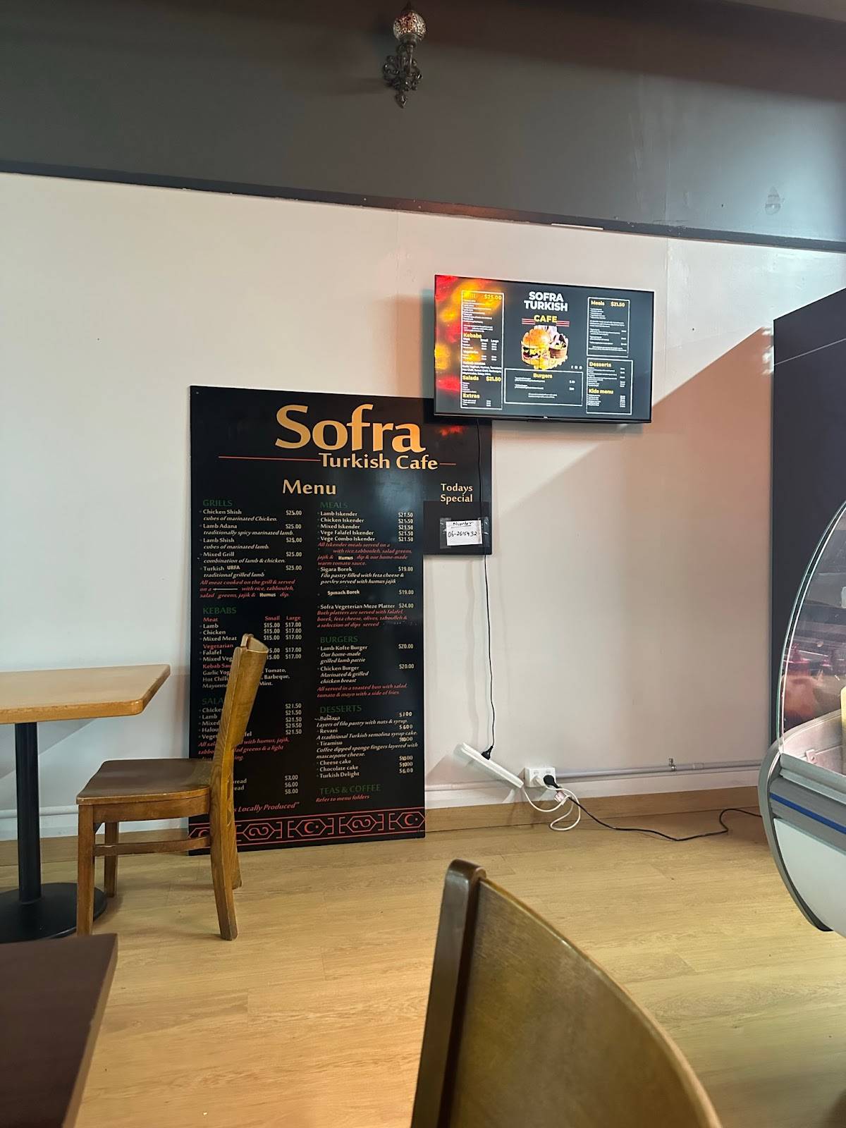 Menu at Sofra Turkish Cafe, Gisborne