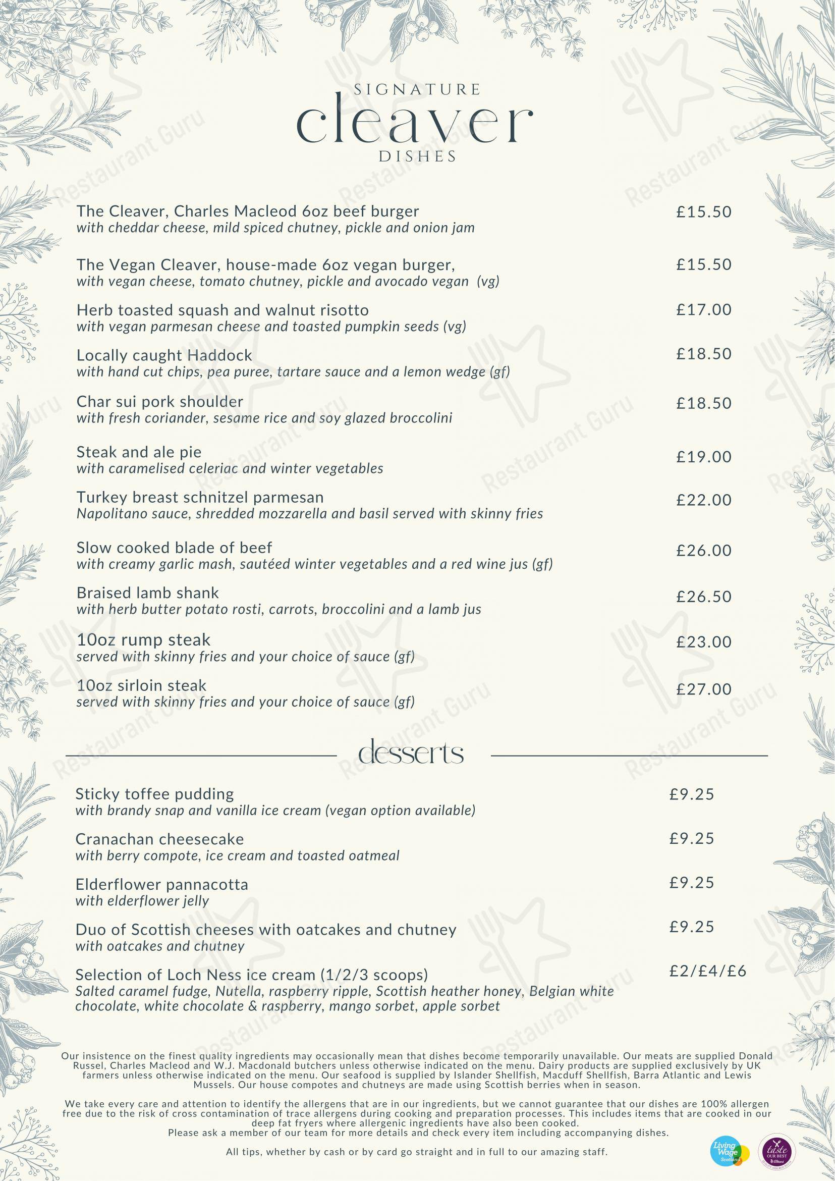 Menu at Solas Restaurant, Stornoway, Manor Park Perceval Road South