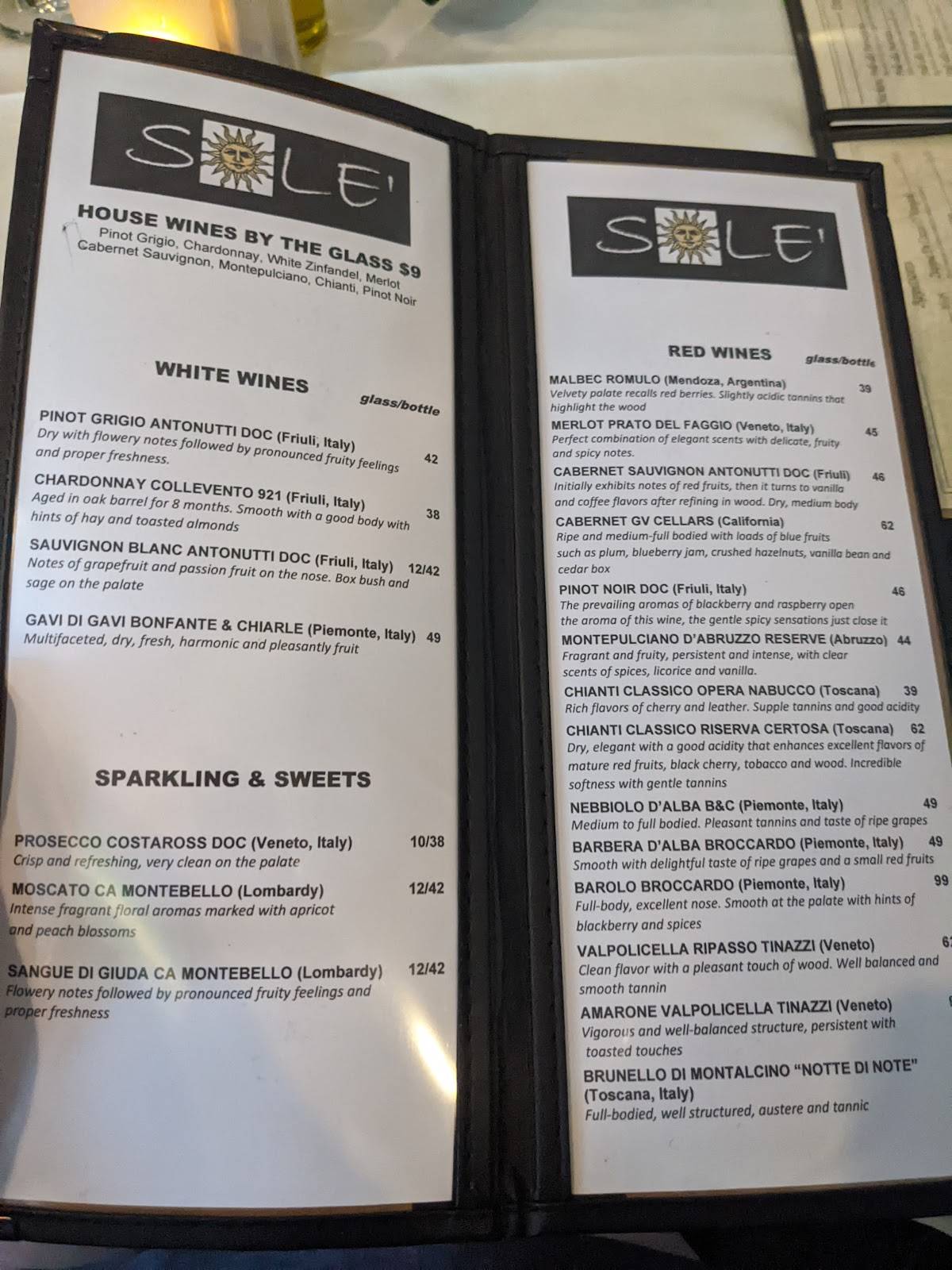 Menu at Sole Italian Restaurant, Myrtle Beach, N Kings Hwy