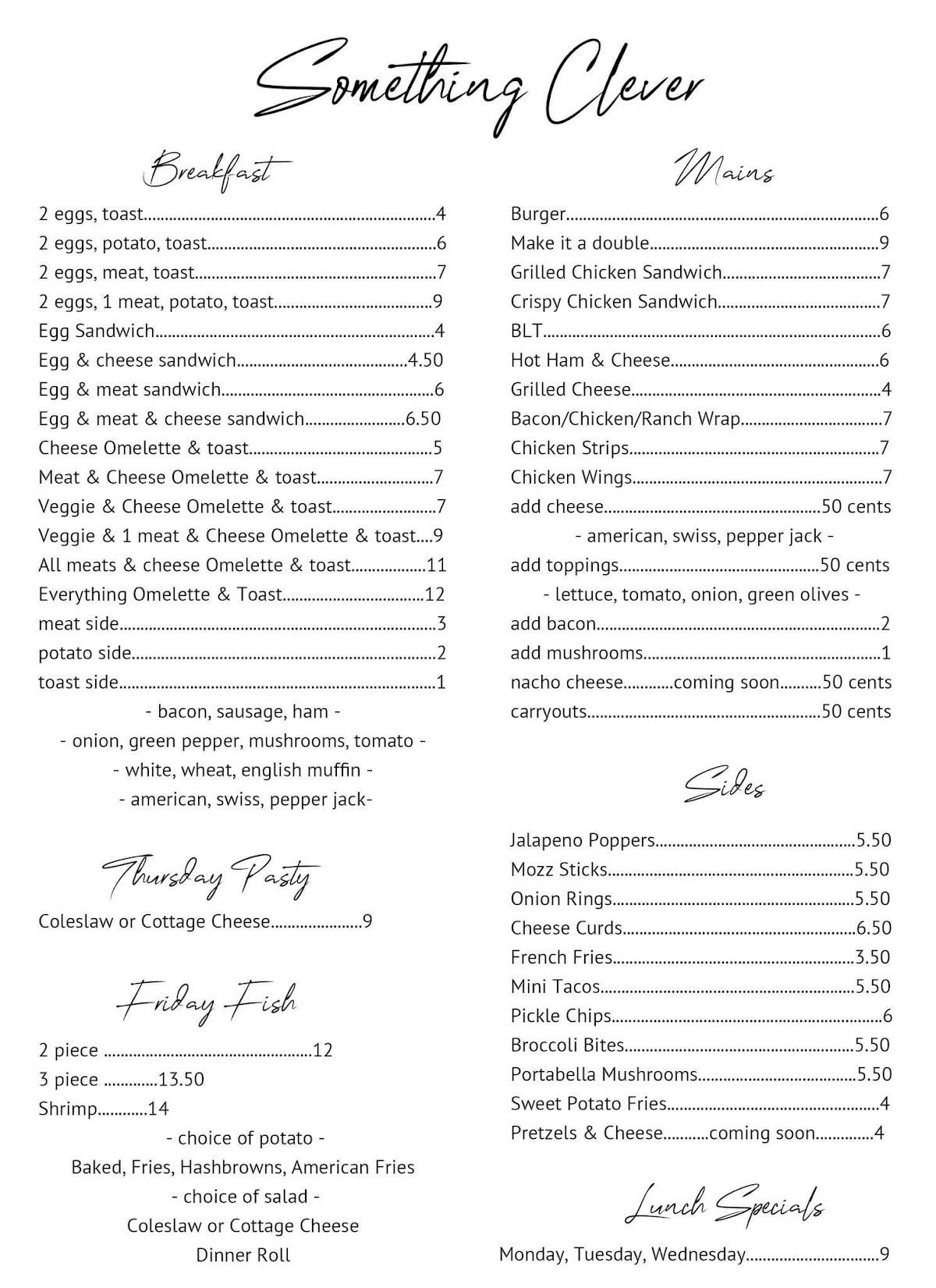 Menu at Something Clever (The Hell Inn) pub & bar, Livingston