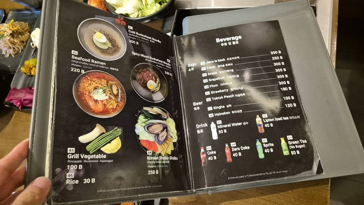 Menu at Sookdal Premium Korean BBQ, Bangkok