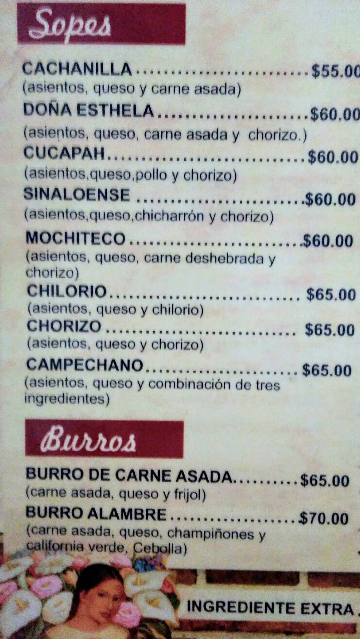 Menu at Sopes Doña Estela Tipo Sinaloa restaurant, Mexicali, Calz ...