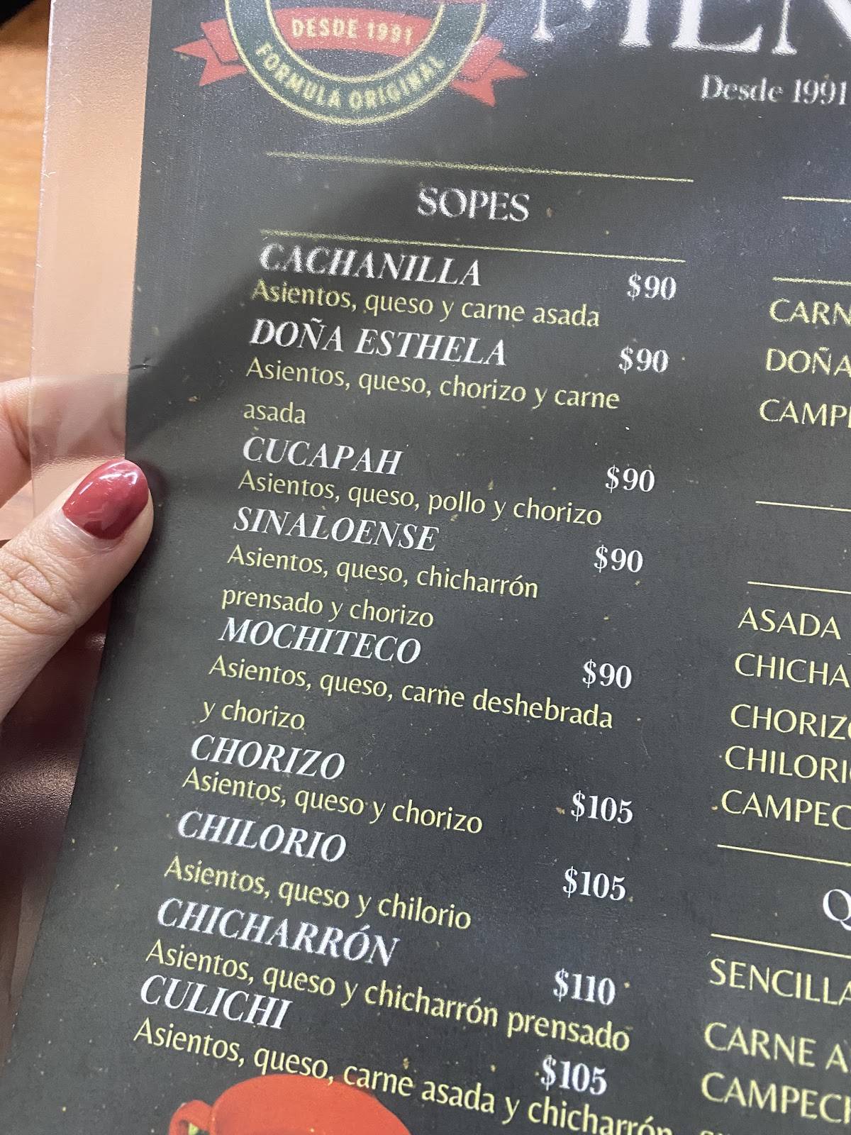 Carta del restaurante Sopes Doña Estela Tipo Sinaloa, Mexicali, Calz ...