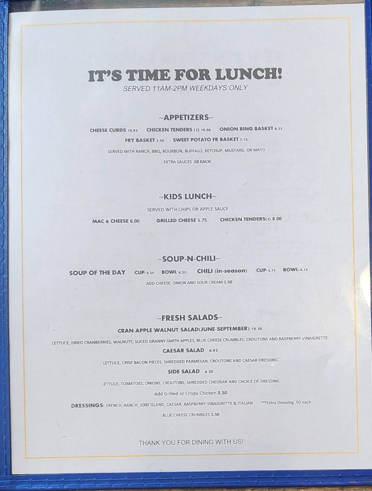 Menu at Sorge's DayBreak Diner restaurant, Three Lakes