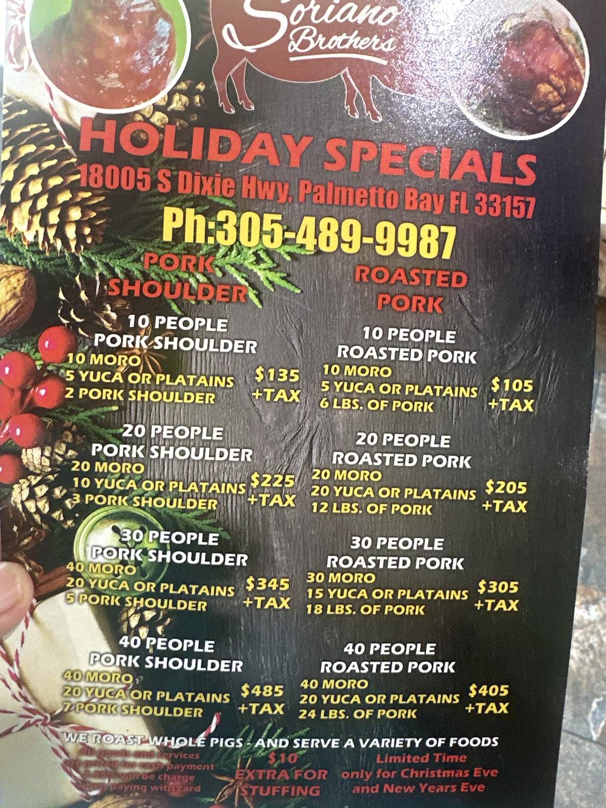 Menu at Soriano Brothers Cuban Cuisine pub & bar, Palmetto Bay
