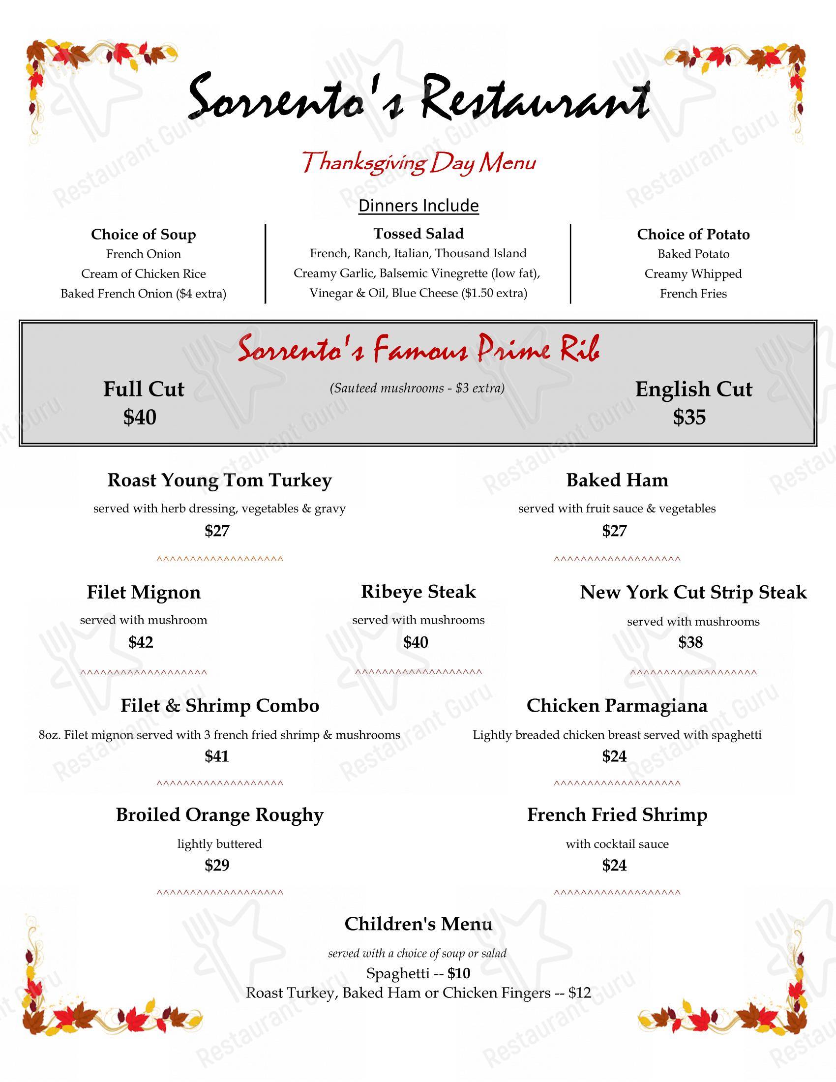 Menu at Sorrento's Restaurant, USA