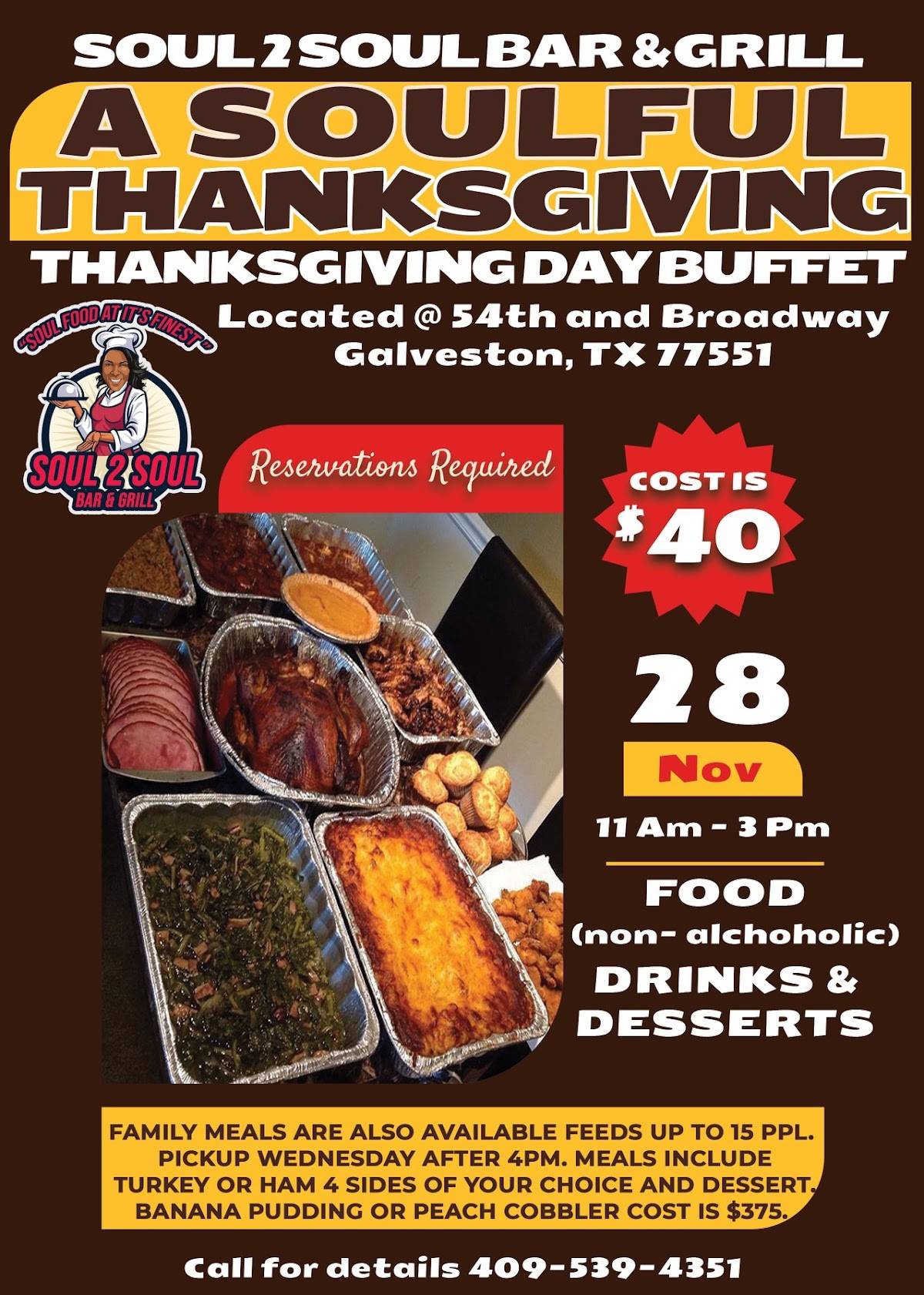 Menu at Soul 2 Soul restaurant, Galveston, Broadway Avenue J