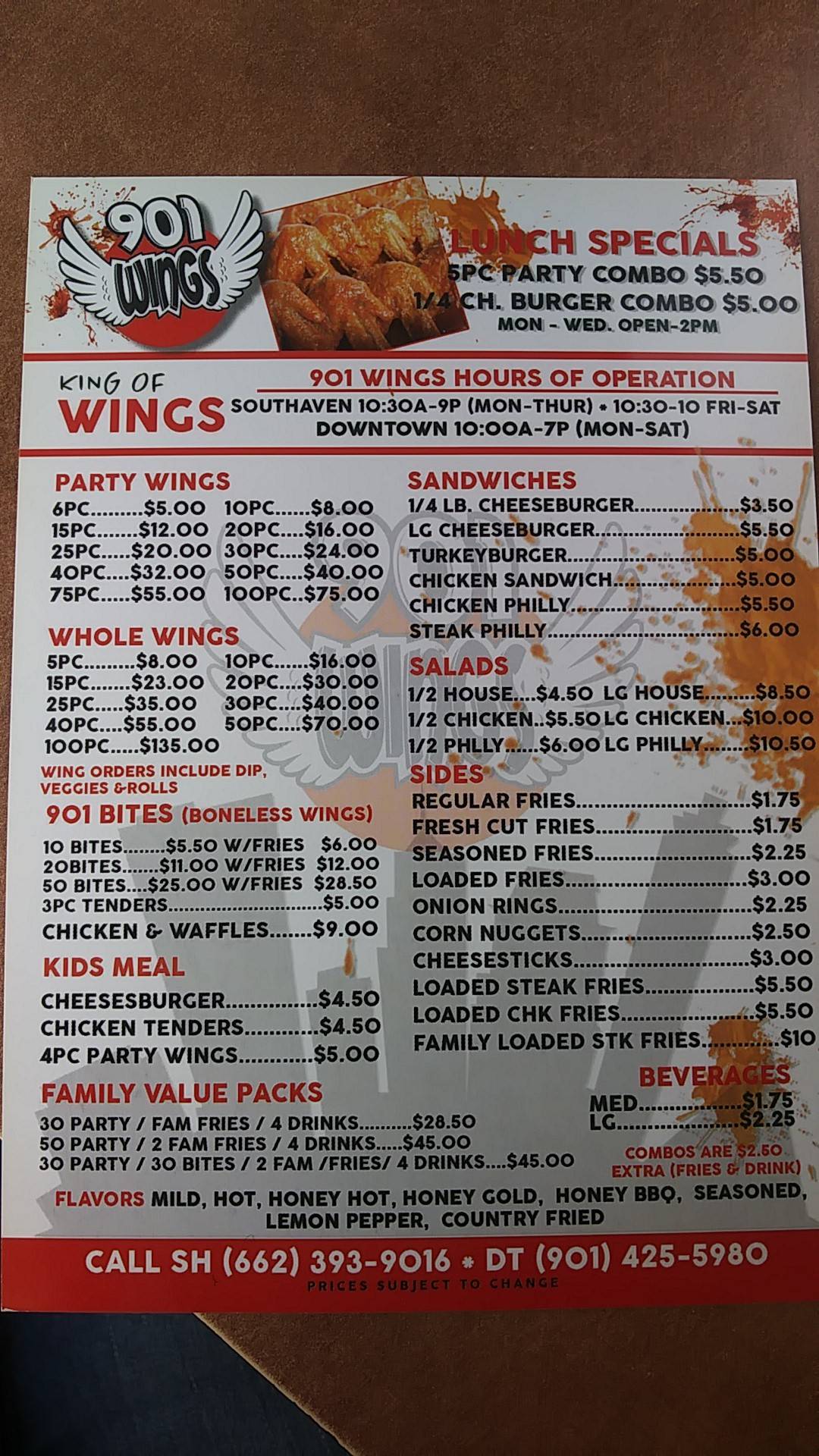 Menu at 901 Wings restaurant, Southaven, 156 Stateline Rd W