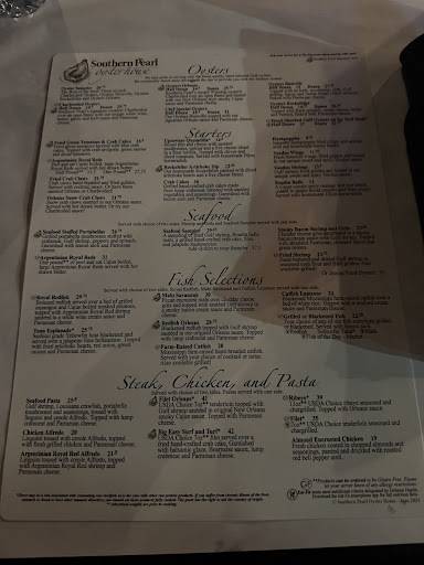 Menu at Southern Pearl Oyster House restaurant, Baton Rouge