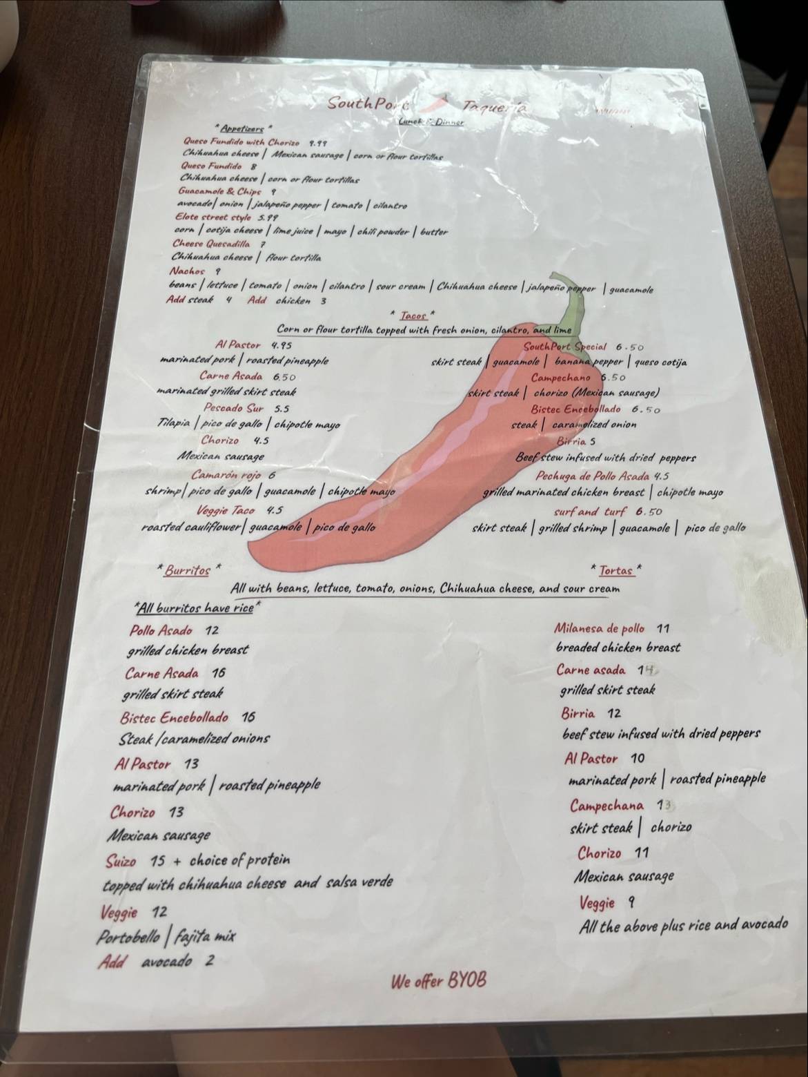 Menu at Southport Taqueria Dine-in & Take-out restaurant, Chicago