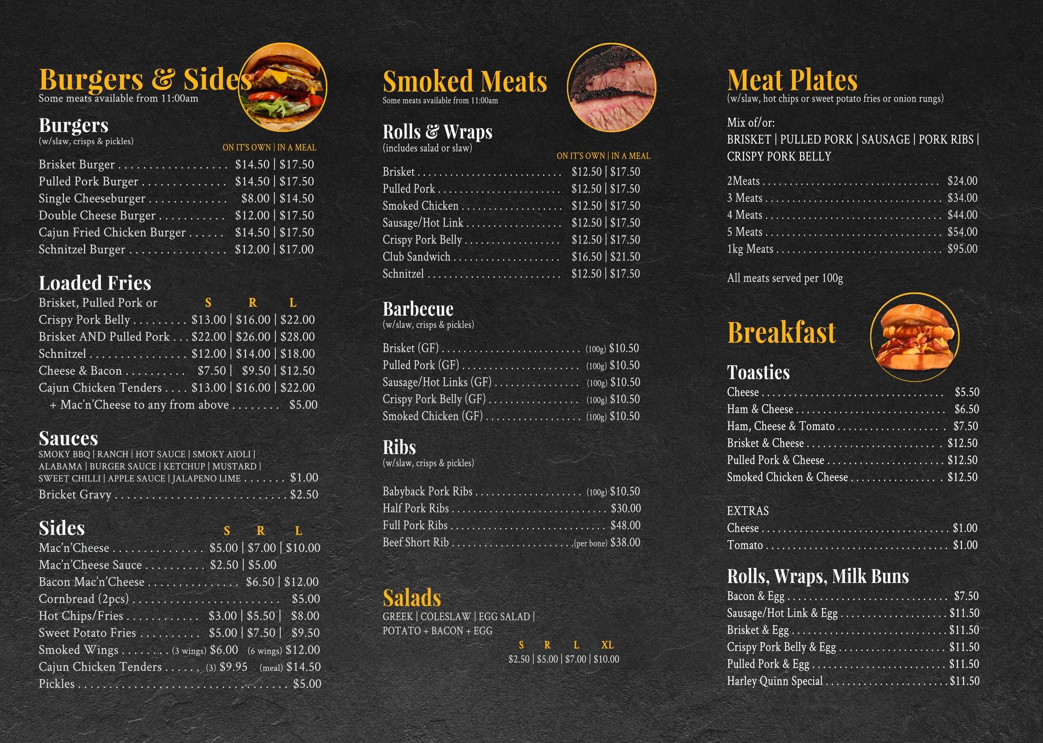 Menu at Southwest Barbecue, Appin