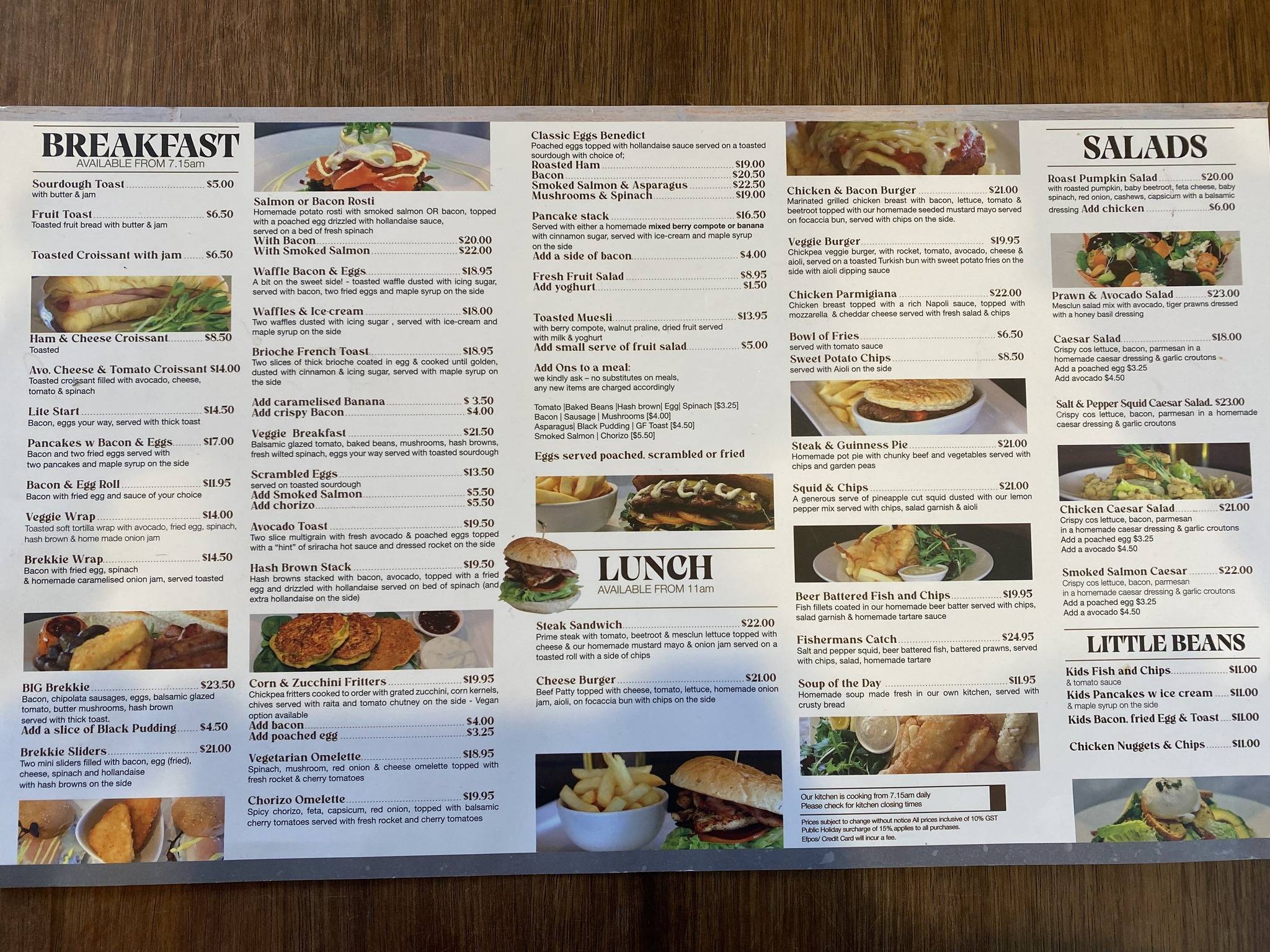 Menu at Spill the Beans @ Palm Beach Jetty cafe, Rockingham